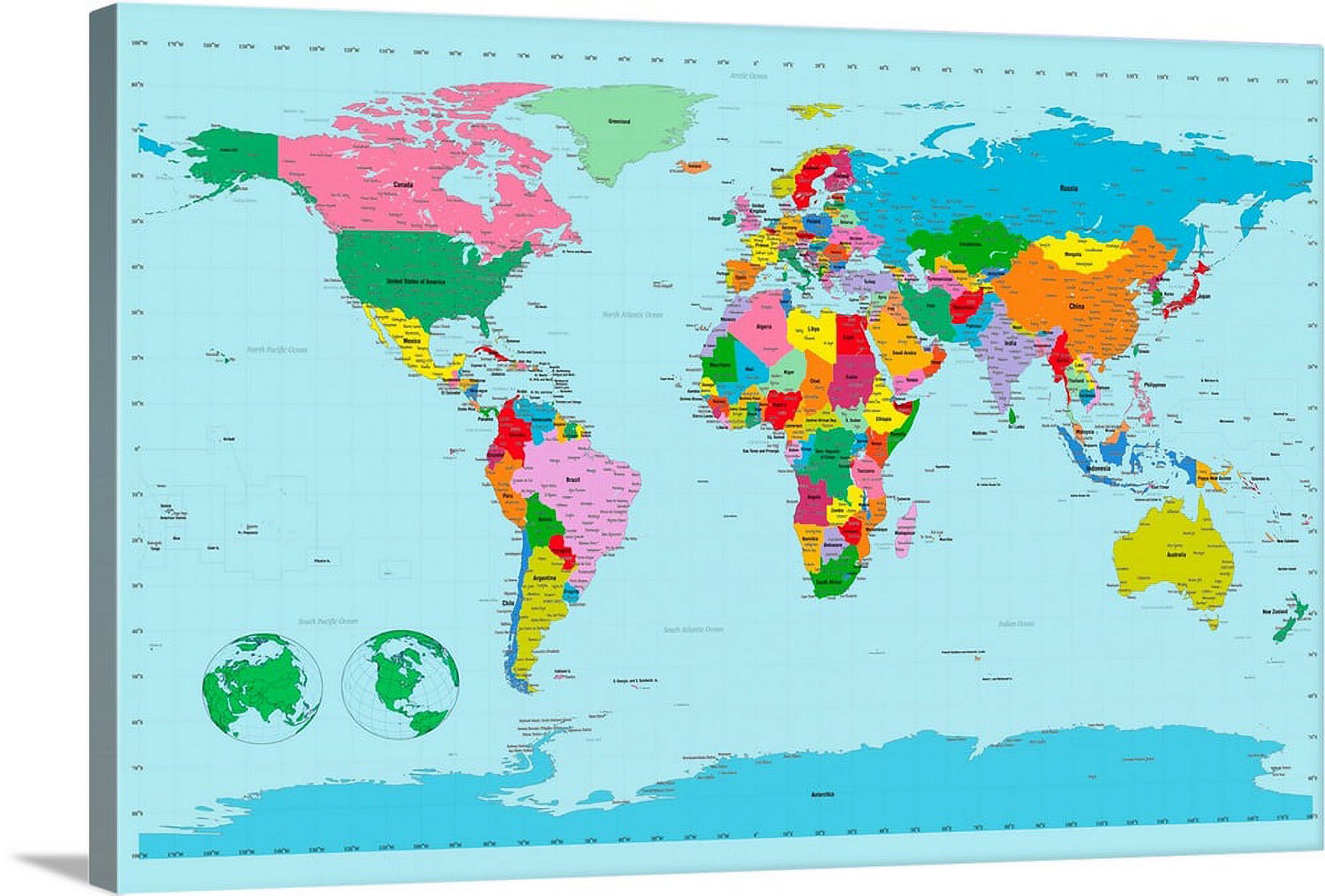 Great BIG Canvas | "Traditional world map on blue background" Canvas ...