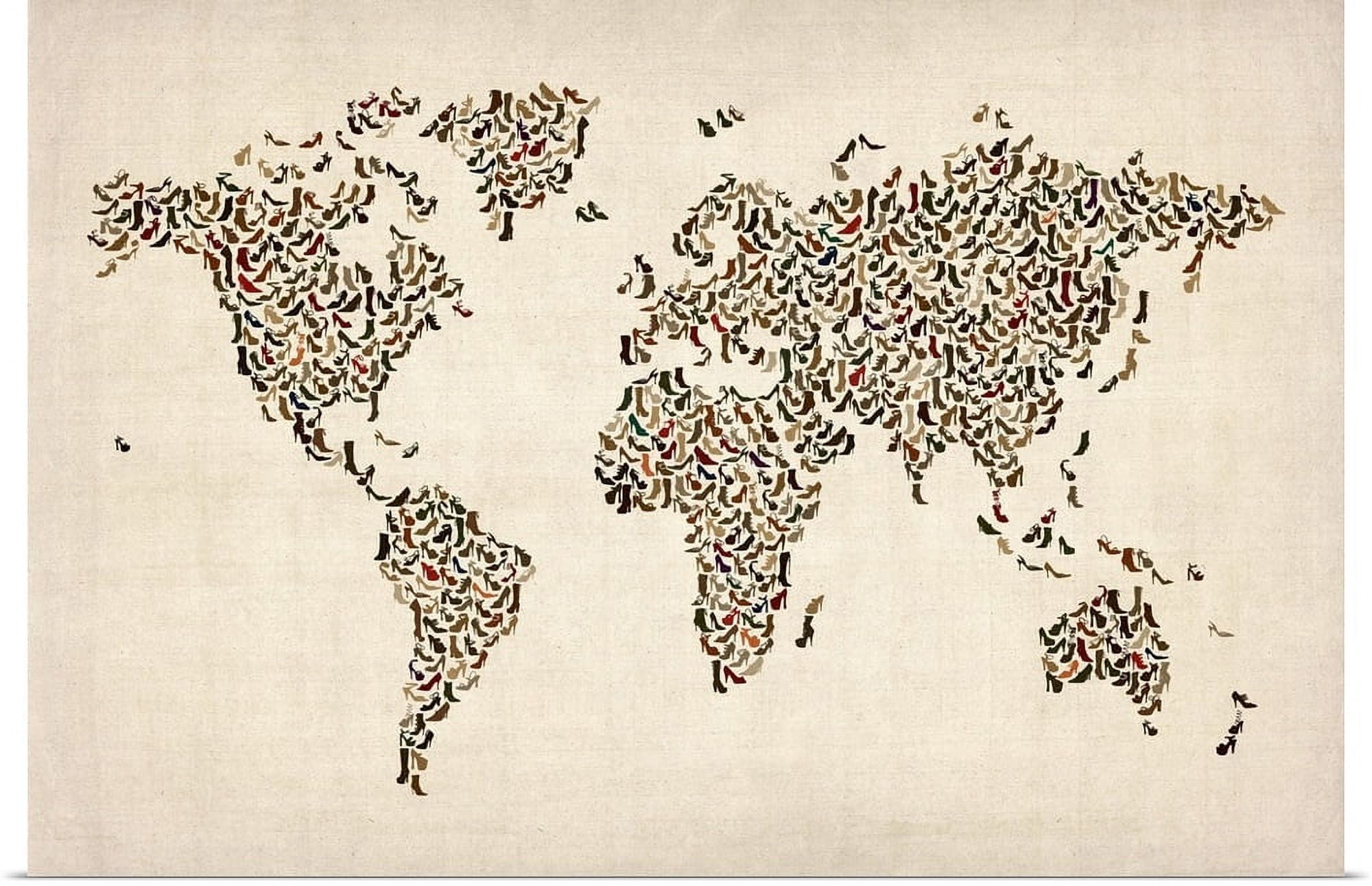 Great BIG Canvas | "World map made up of shoes" Art Print - 36x24 ...