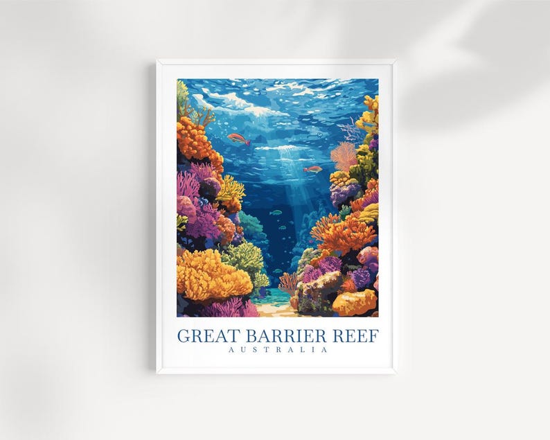 Great Barrier Reef Australia Travel Print Wall Art - Coral Reef ...