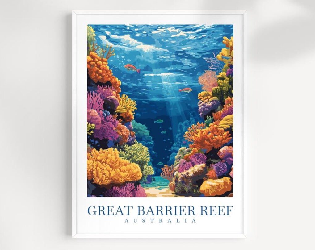 Great Barrier Reef Australia Travel Print Wall Art - Illustrated Coral ...