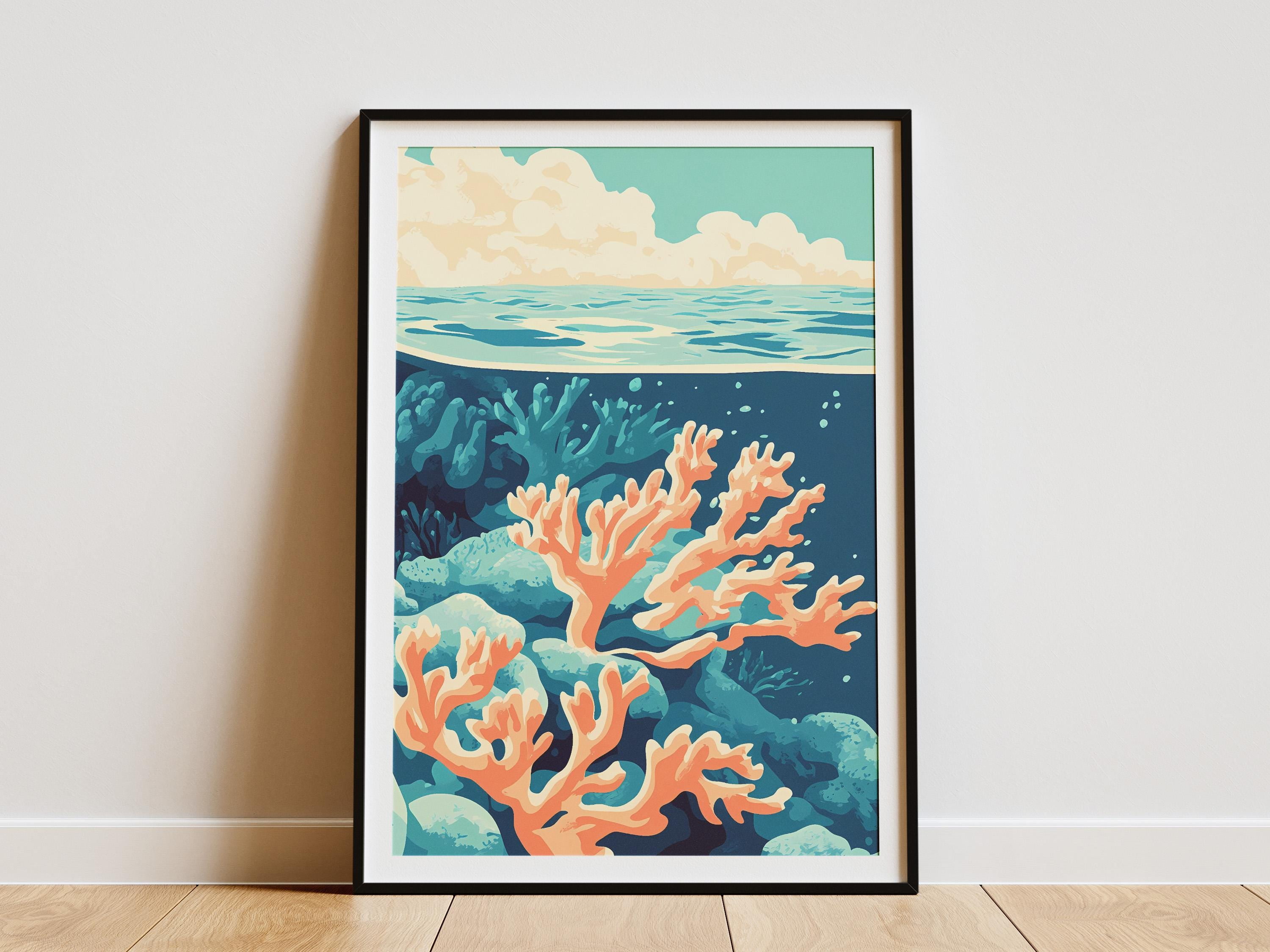 Great Barrier Reef Coral Poster Print Ocean Art Underwater Illustration ...