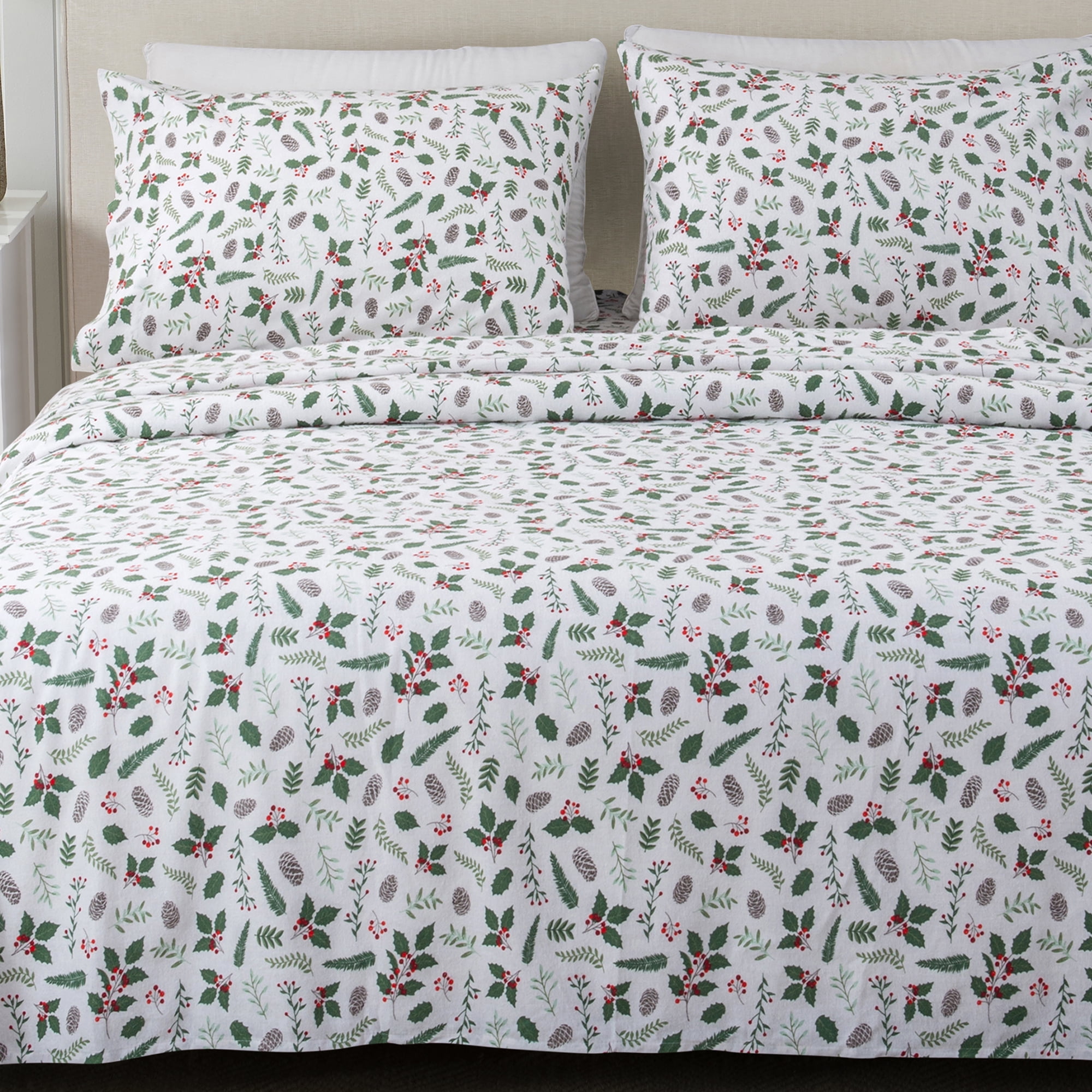 Great Bay Home 100% Cotton Holiday Flannel Sheet Set, Queen, 4 Pieces ...