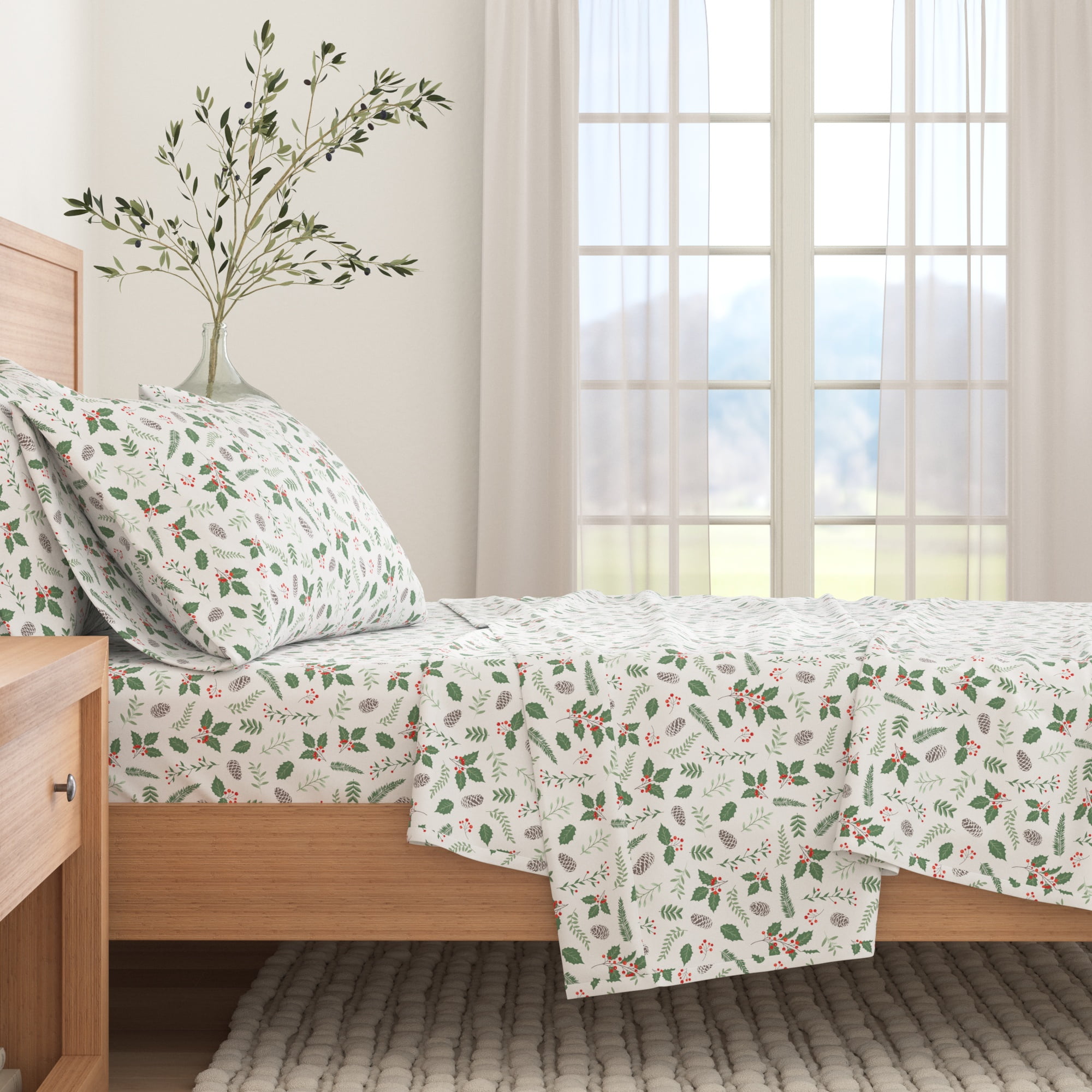 Great Bay Home Queen 4-Piece 100% Cotton Flannel Sheet Set, Holiday ...