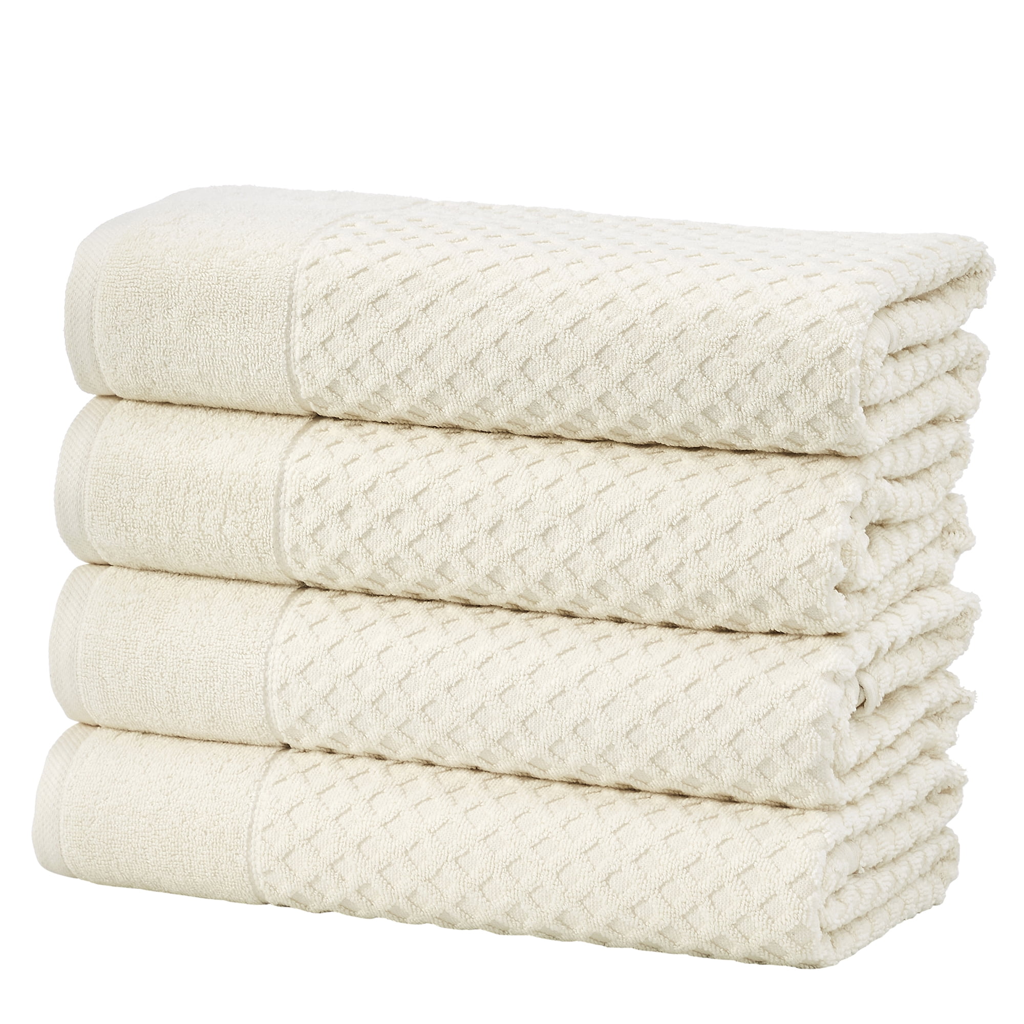 Great Bay Home Quick Dry Diamond Waffle 4 Piece Bath Towel Set, Ivory ...