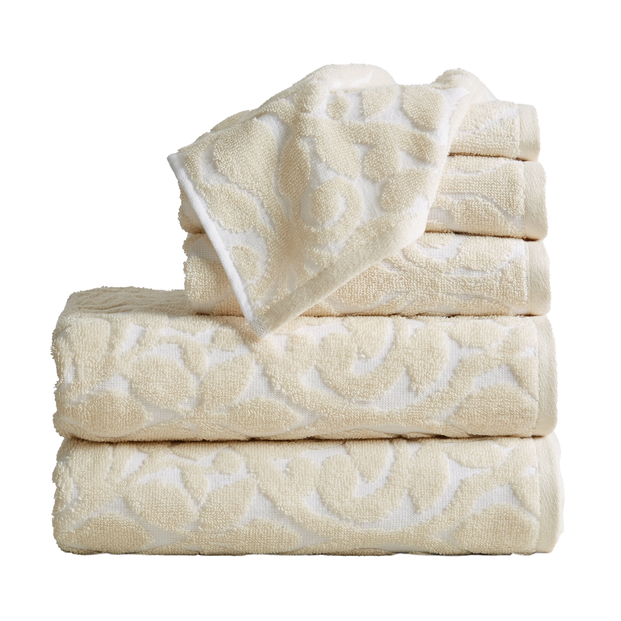 Great Bay Home Cotton Jacquard Quick Dry Towel Set (6 Piece Set, White ...