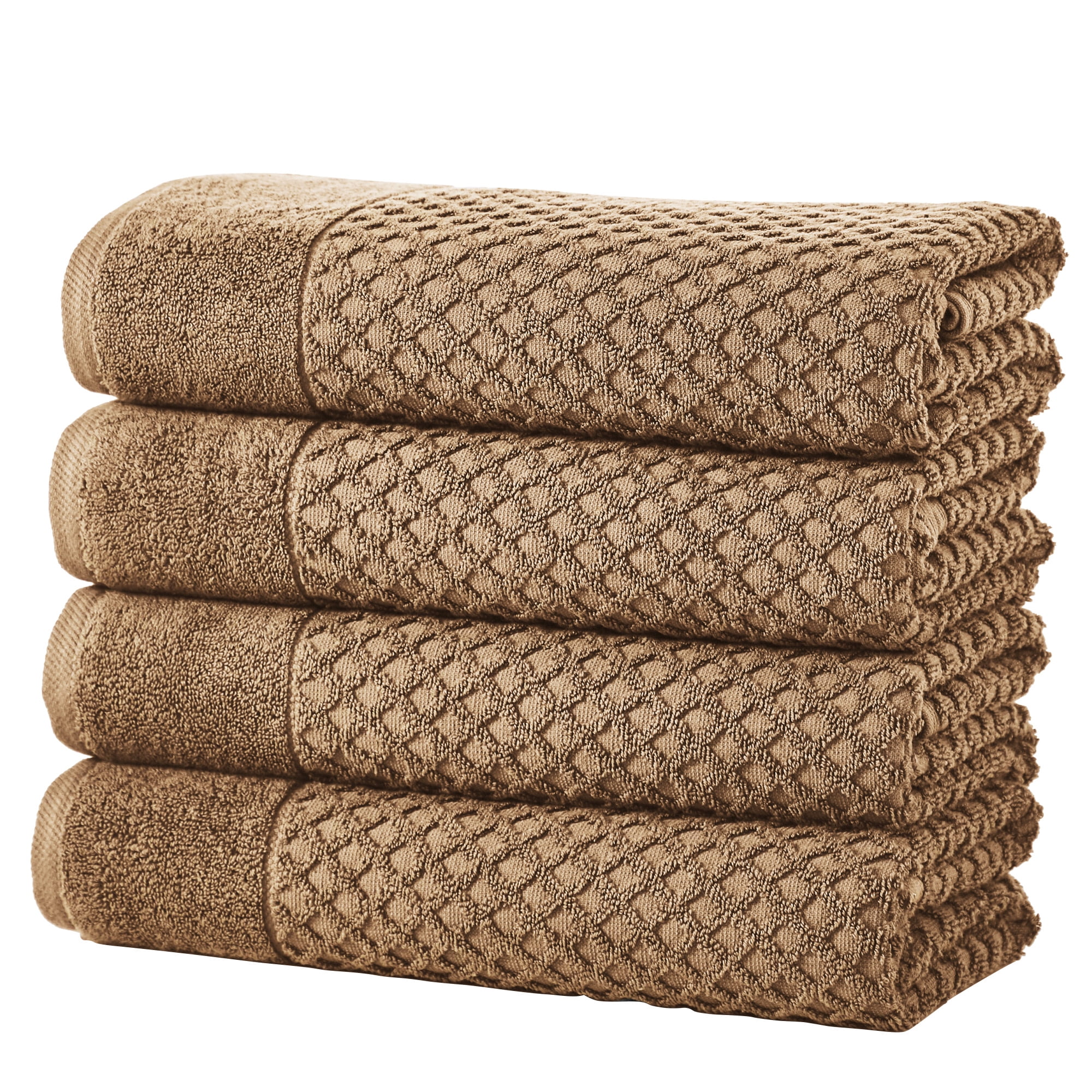 Great Bay Home Cotton Quick-Dry Textured 4 Piece Bath Towel Set, Mocha ...