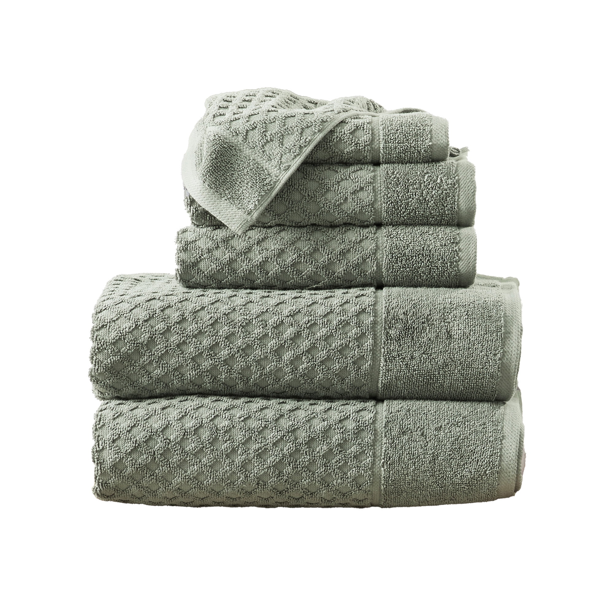 Great Bay Home Cotton Quick-Dry Textured 6 Piece Towel Set, Desert Sage ...