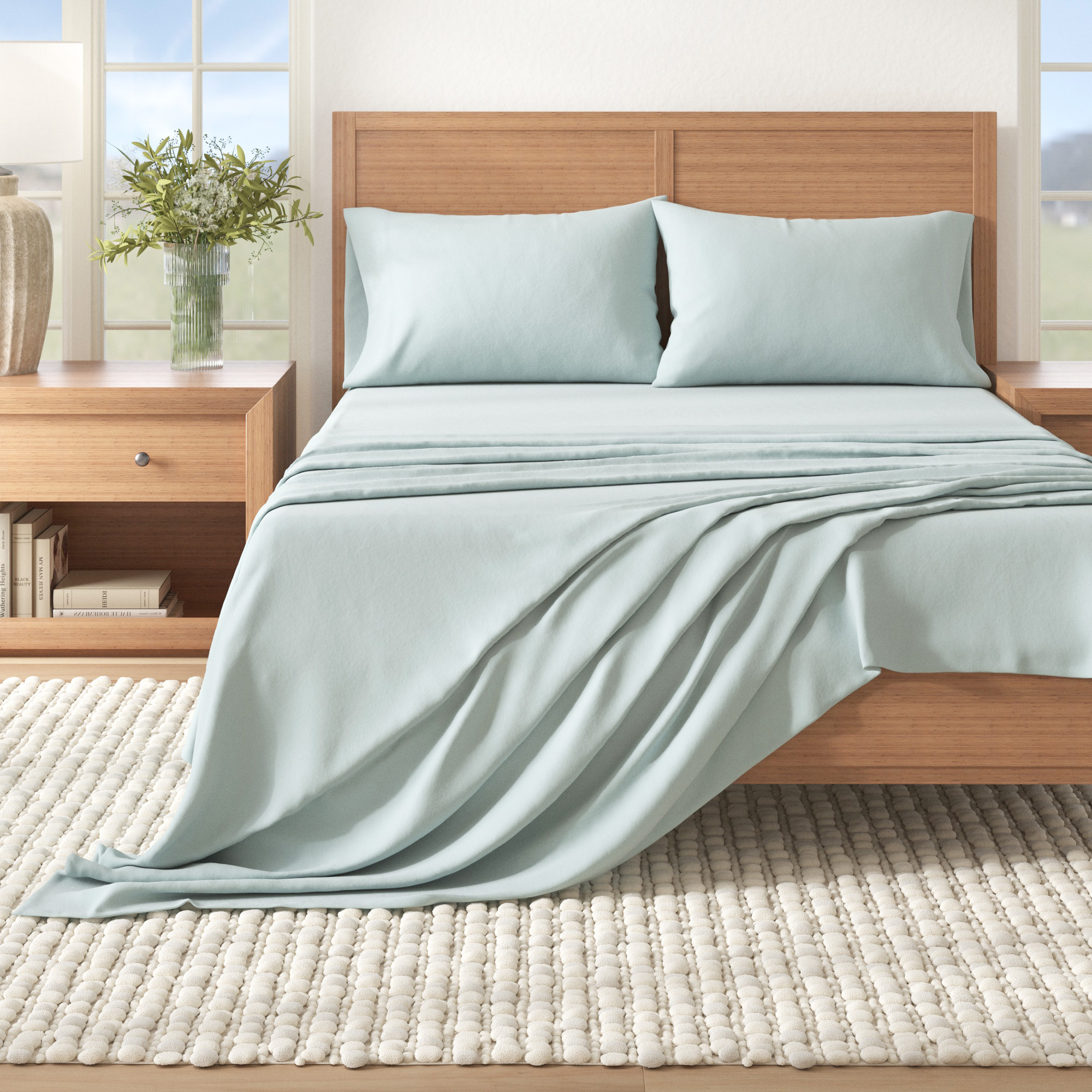 Great Bay Home Solid Flannel Sheet Set - 100% Turkish Cotton - Double ...