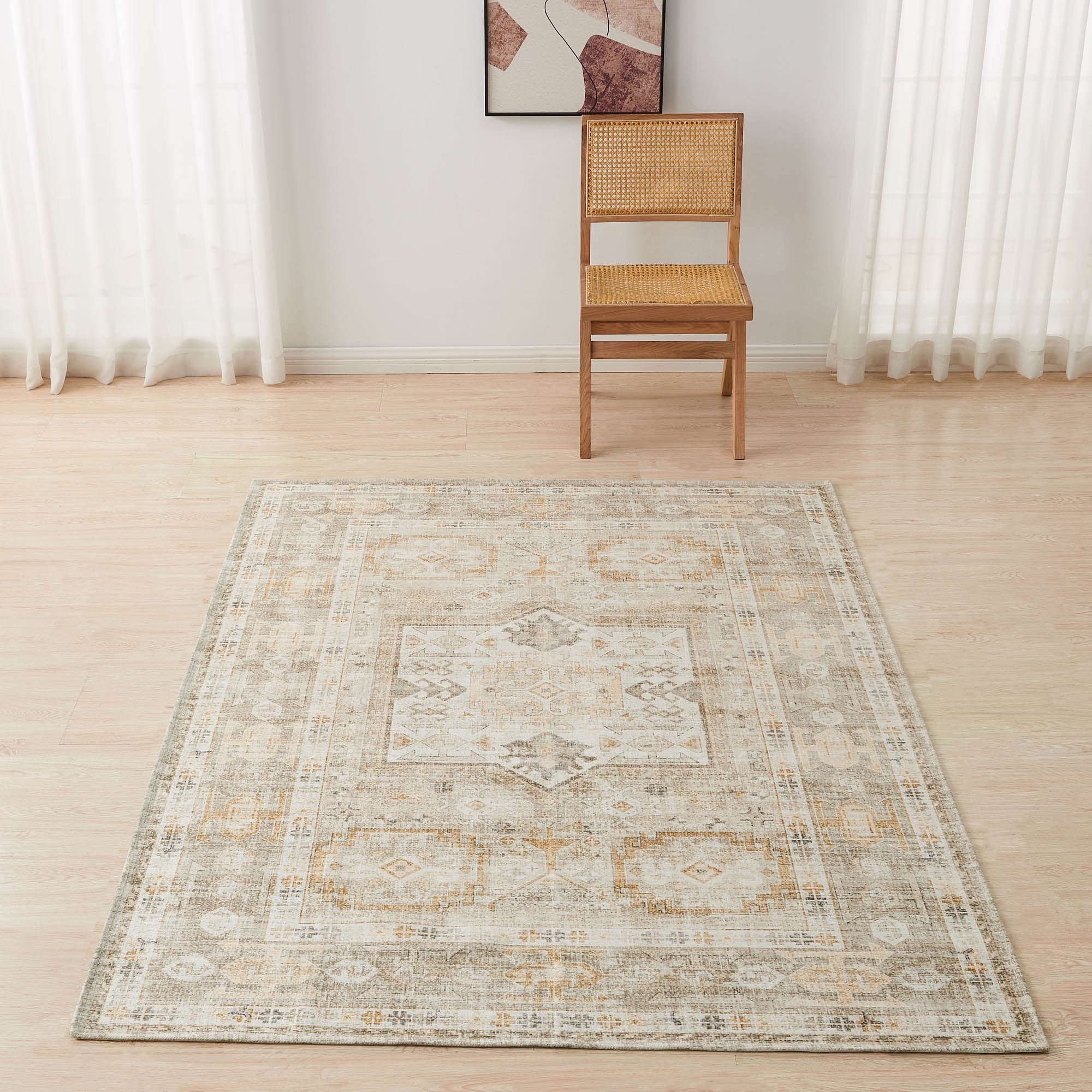 Great Bay Home Vintage Distressed Machine Washable 5' x 7' Area Rug for ...