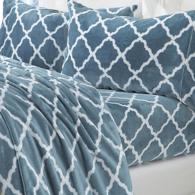 Great Bay Home Printed Velvet Plush Warm and Cozy Fleece Sheet Set ...