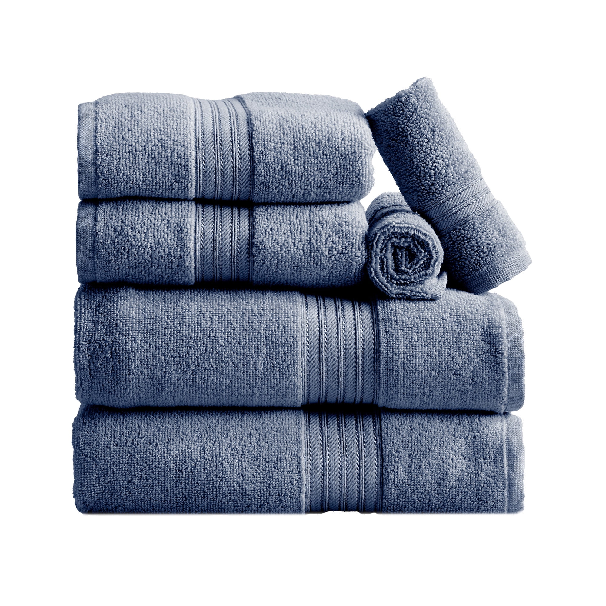Great Bay Home Quick-Dry 100% Cotton 6 Piece Towel Set, Chambray Blue ...
