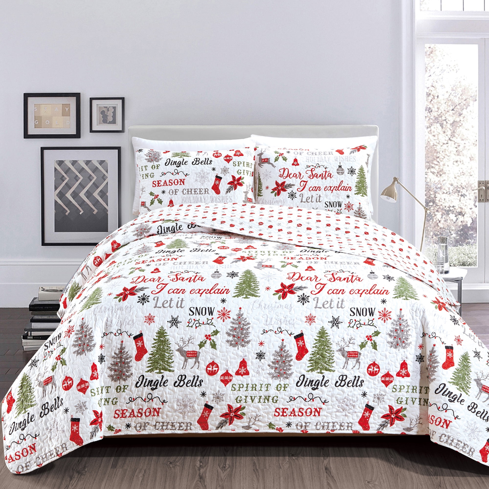 Great Bay Home Winter Bedding, Reversible Christmas Quilt Set with ...
