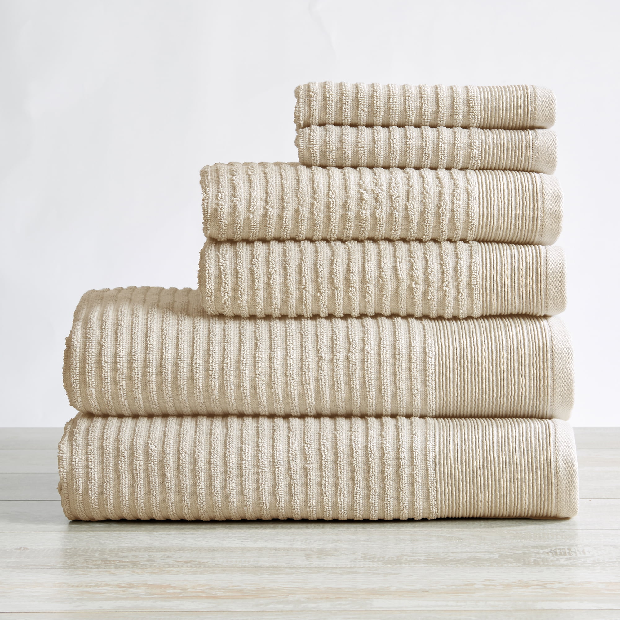 Great Bay Home Ribbed Terry Quick Dry Towel Set, 6 Piece, Oatmeal ...