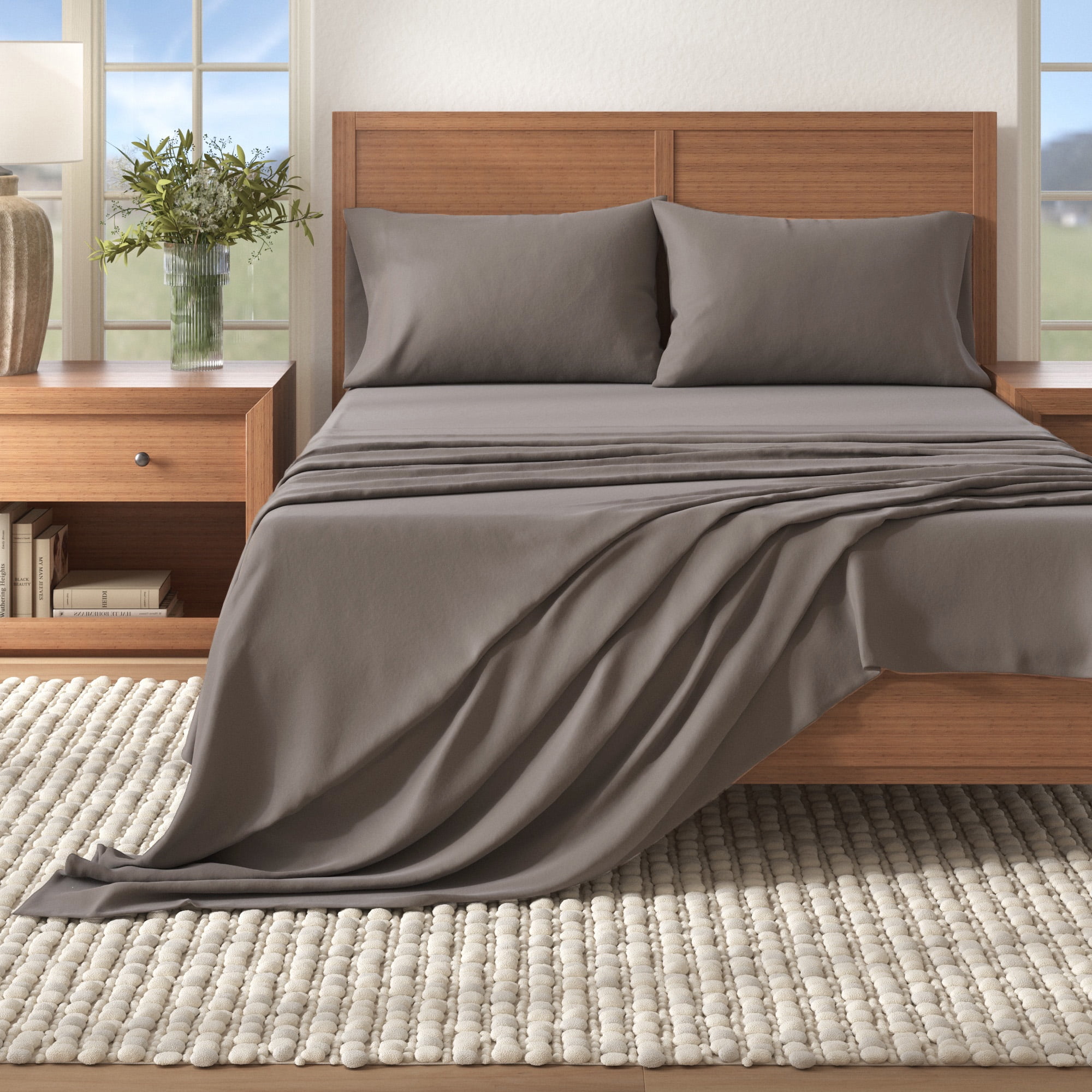 Great Bay Home Deep Pocket Size Bed, 100% Cotton Solid Flannel Sheet ...