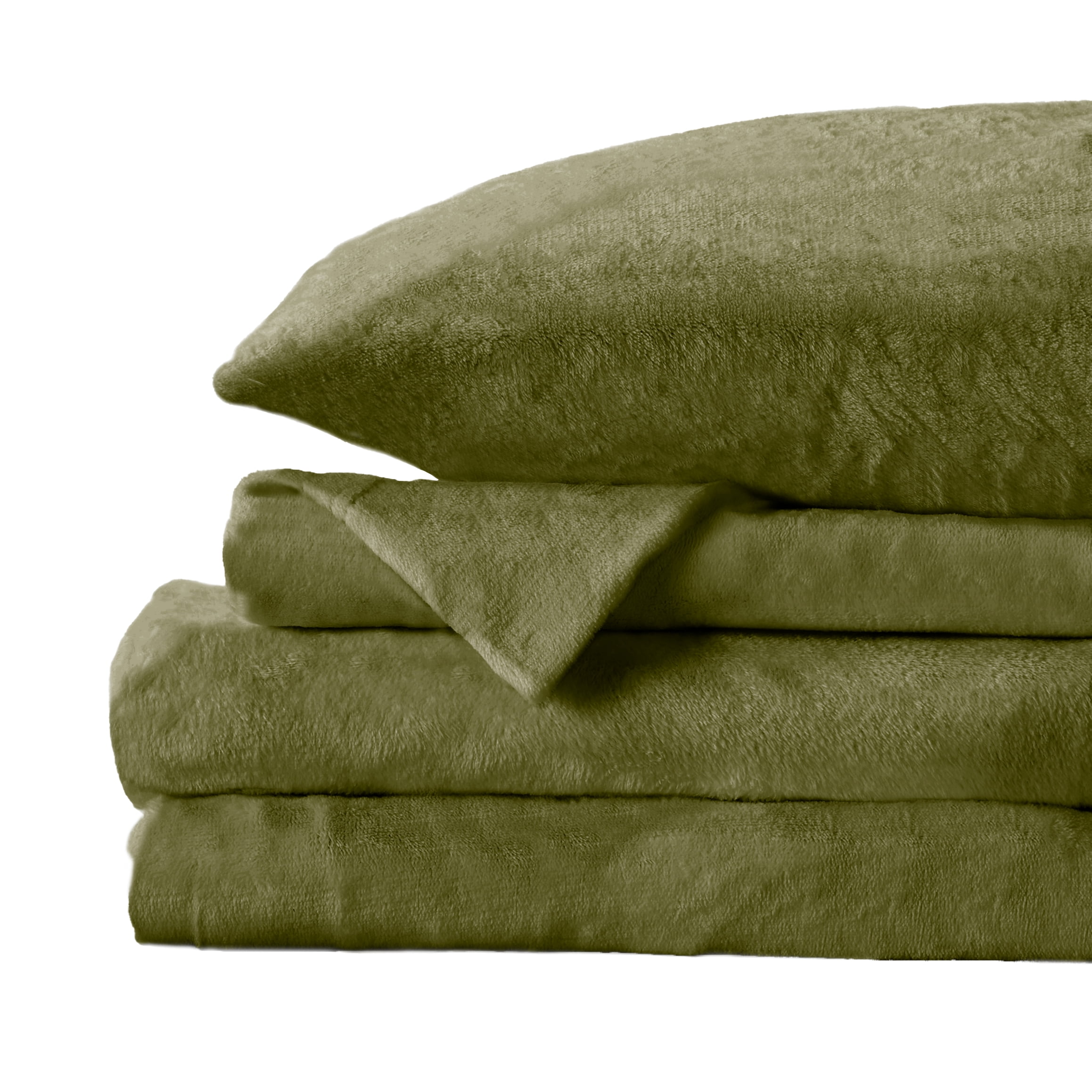 Great Bay Home Soft Micro Sherpa Bed Set, Velvet Plush Warm and Cozy Fleece Sheets (King, Olive ...