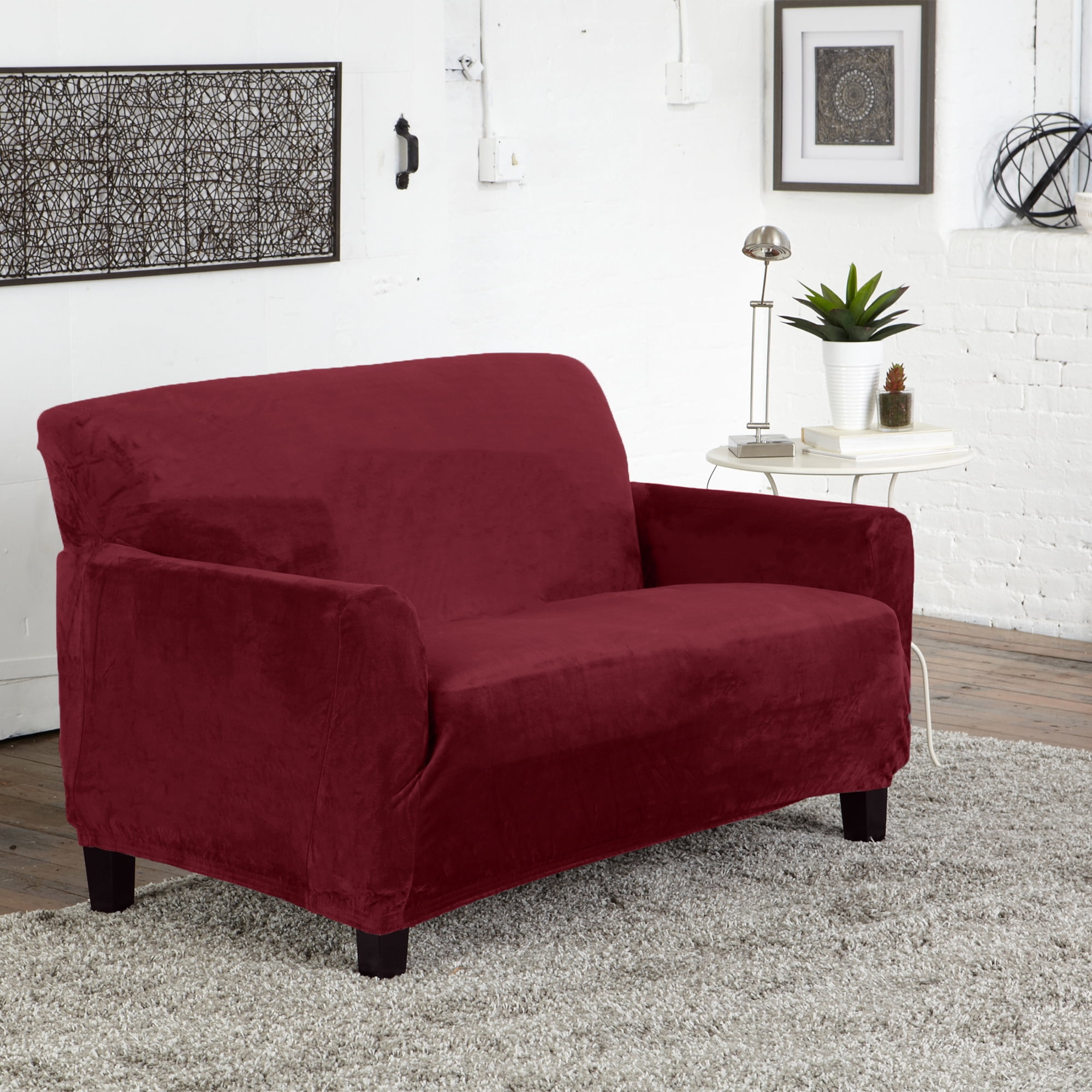 Great Bay Home Stretch Velvet-Plush Washable Loveseat Slipcover ...