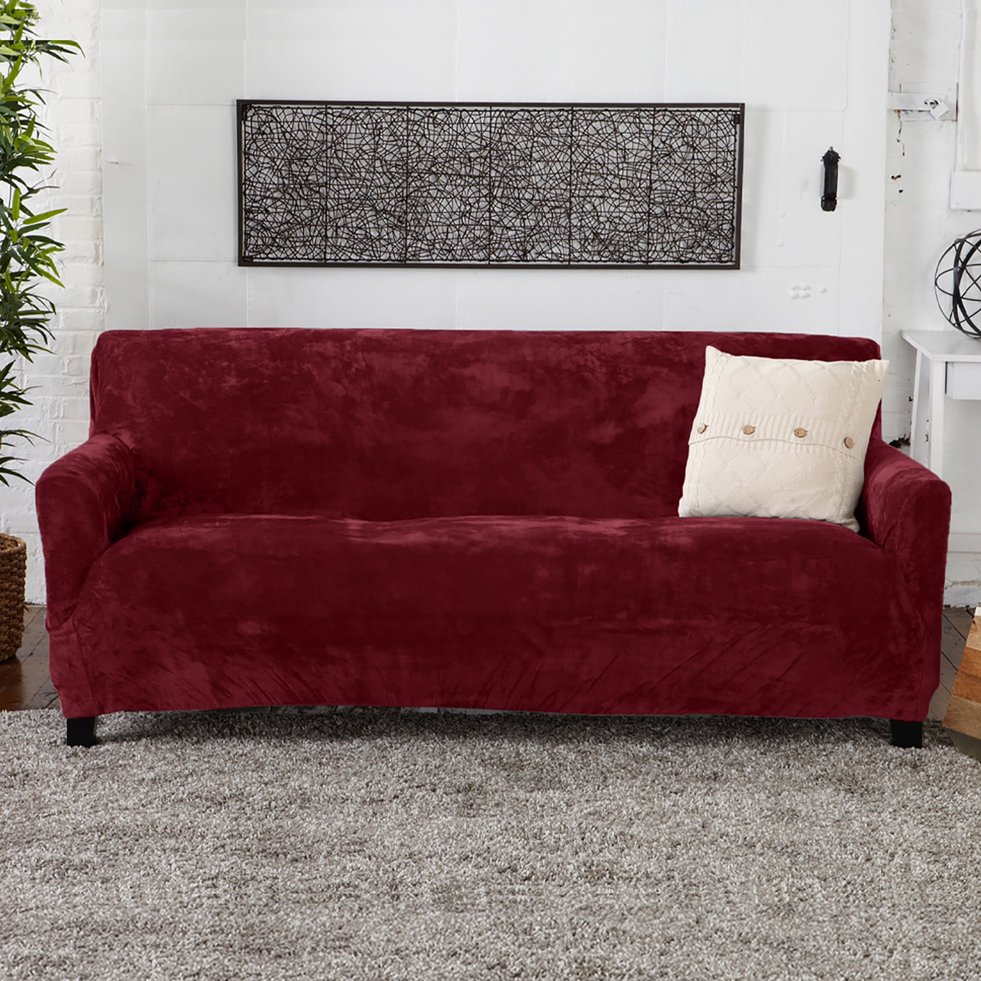 Great Bay Home Stretch Velvet-Plush Washable Sofa Slipcover (Sofa ...
