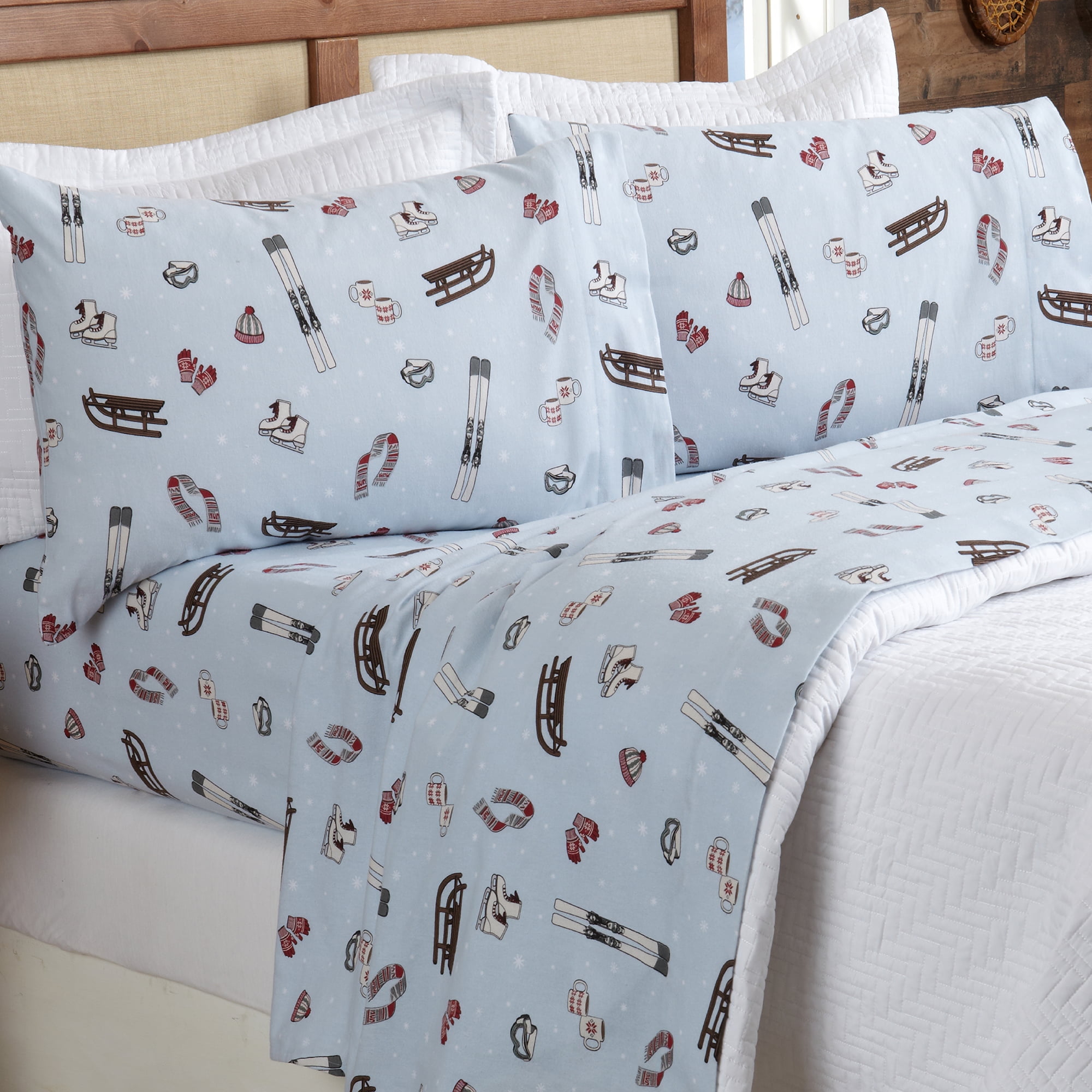 Great Bay Home Turkish Cotton Printed Flannel Sheet Set (Queen, Tobogan ...