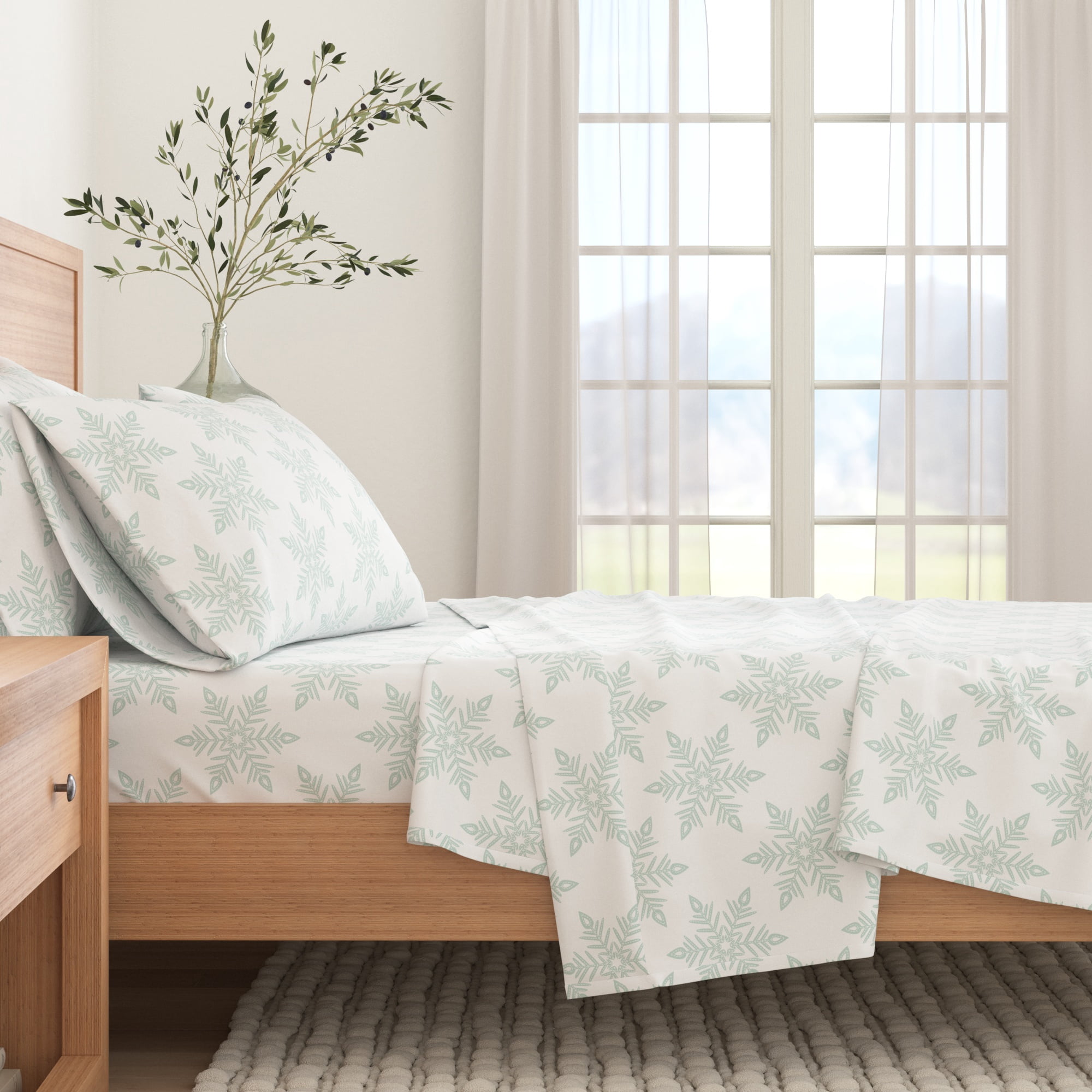 Great Bay Home Turkish Cotton Flannel Sheet Set, Cal Size, Snowflake ...