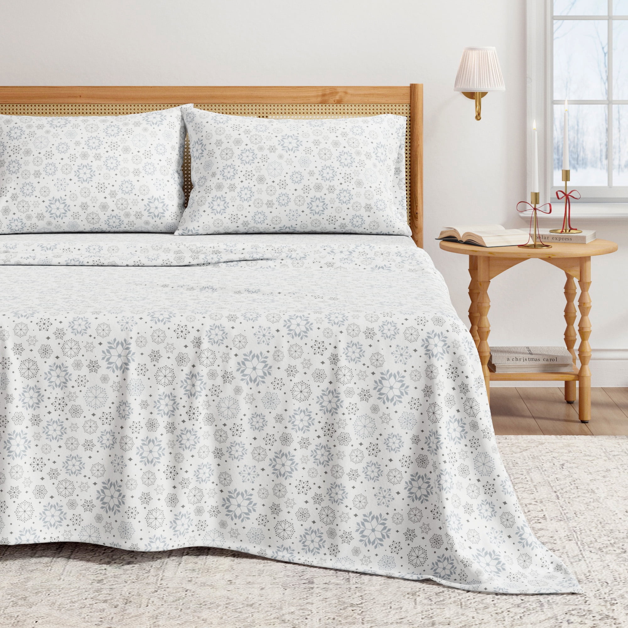 Great Bay Home King Size Turkish Cotton Flannel Sheet Set - Snowflakes ...