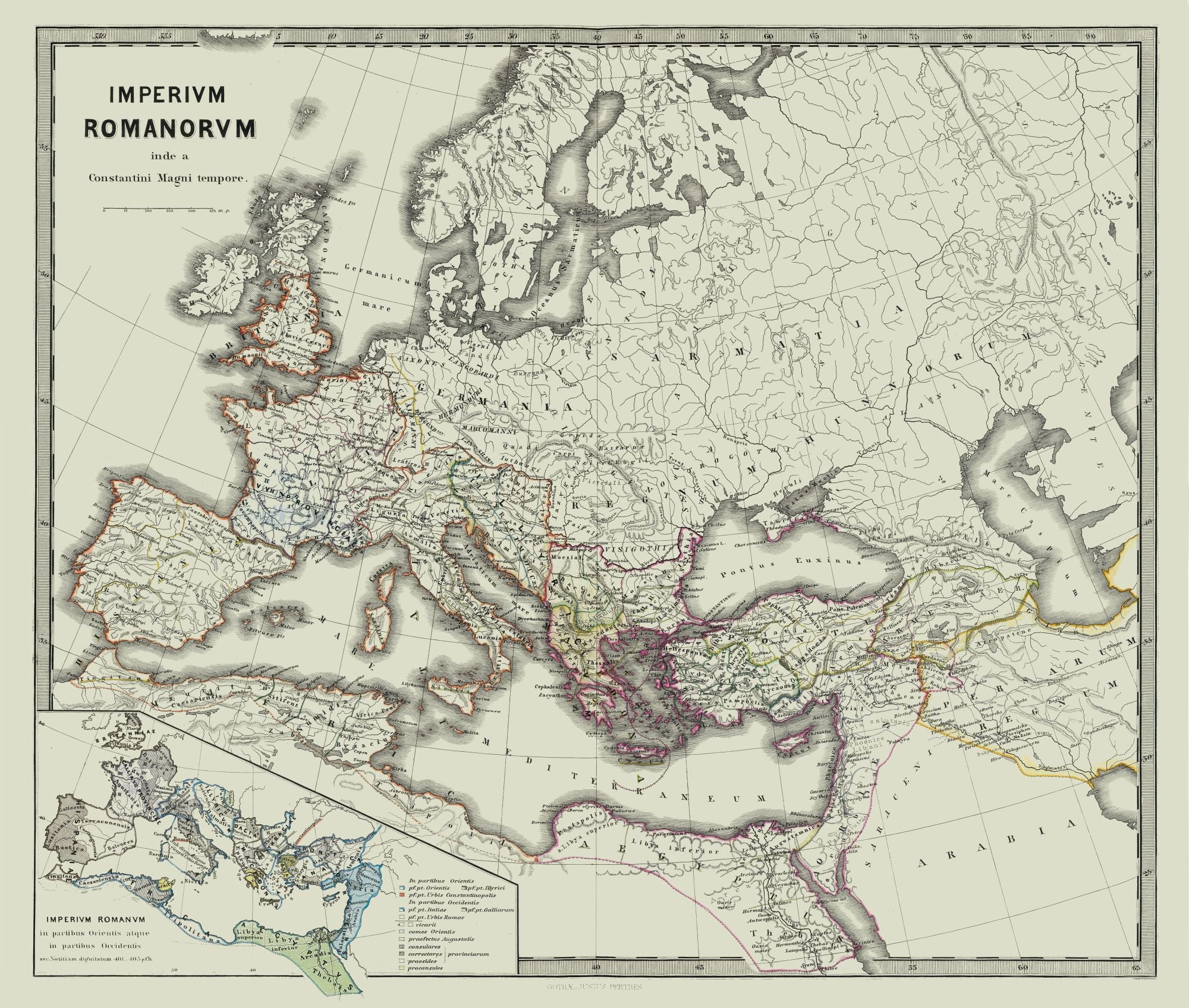 Historic Map - Roman Empire - Spruner 1865 - 27.12 x 23 - Vintage Wall ...
