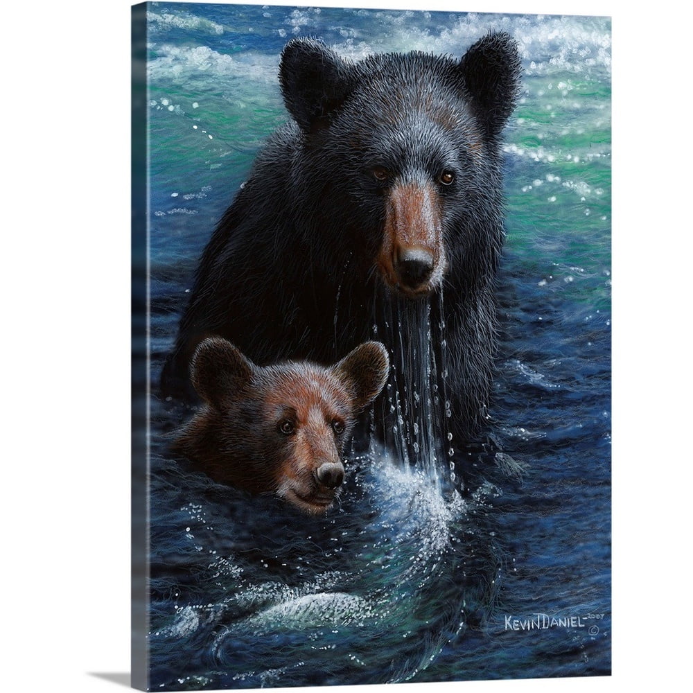 Great Big Canvas "Bearly Swimming" by Kevin Daniel Gray Blue Silver Wrapped Canvas Print Wall ...