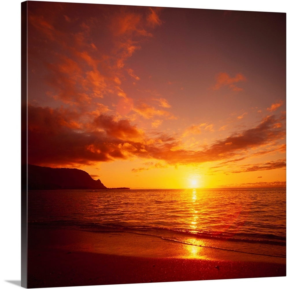 Great Big Canvas "Calm Shoreline Ocean Waters With Orange Reflections ...