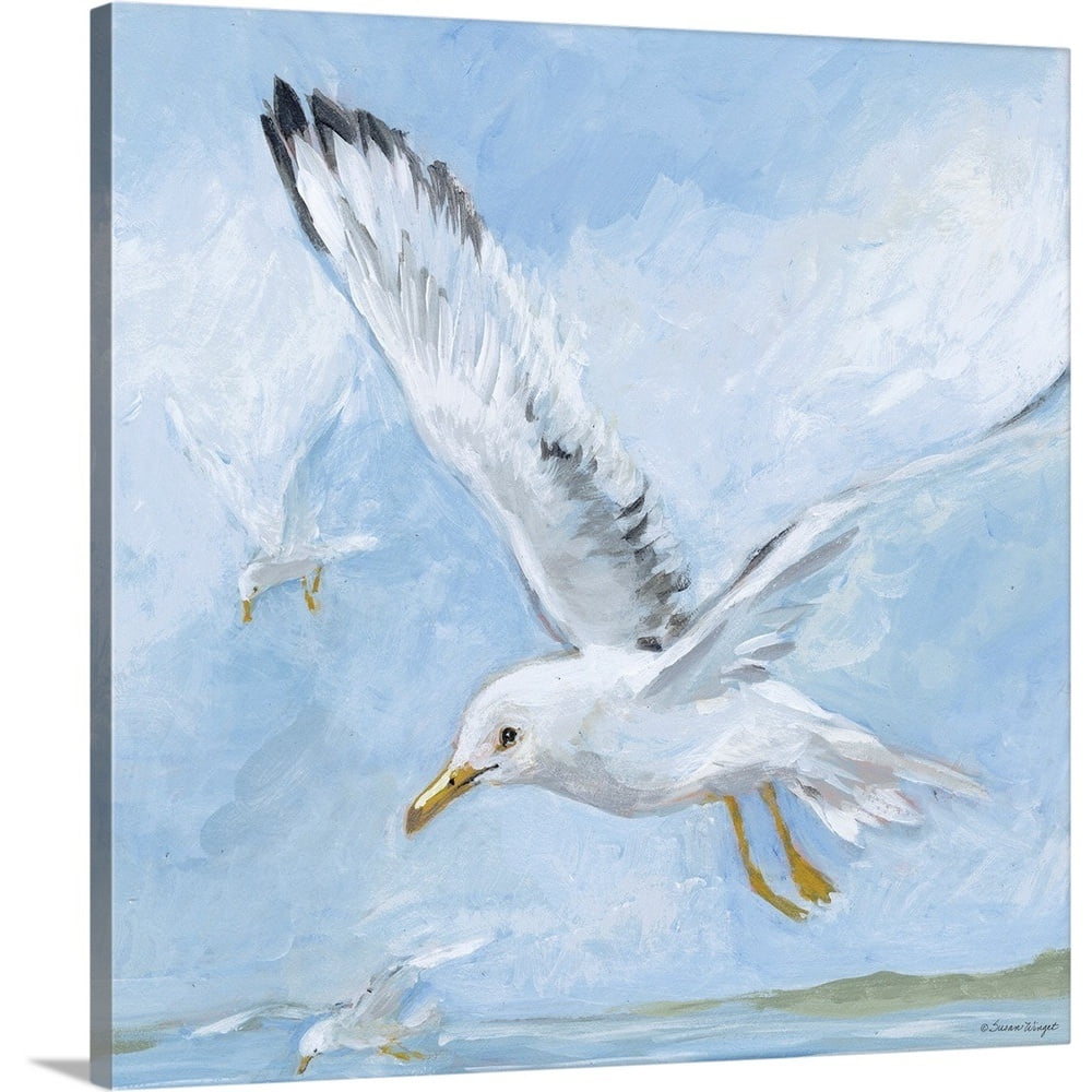 Great Big Canvas "Flying Seagulls" by Susan Winget Gray Black Wrapped ...