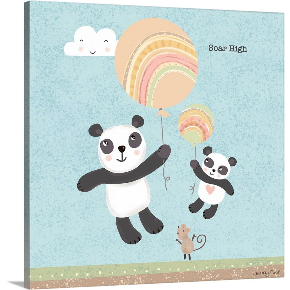 Great Big Canvas "Rainbow Panda" by Jenny Faw Dark Gray Wrapped Canvas ...