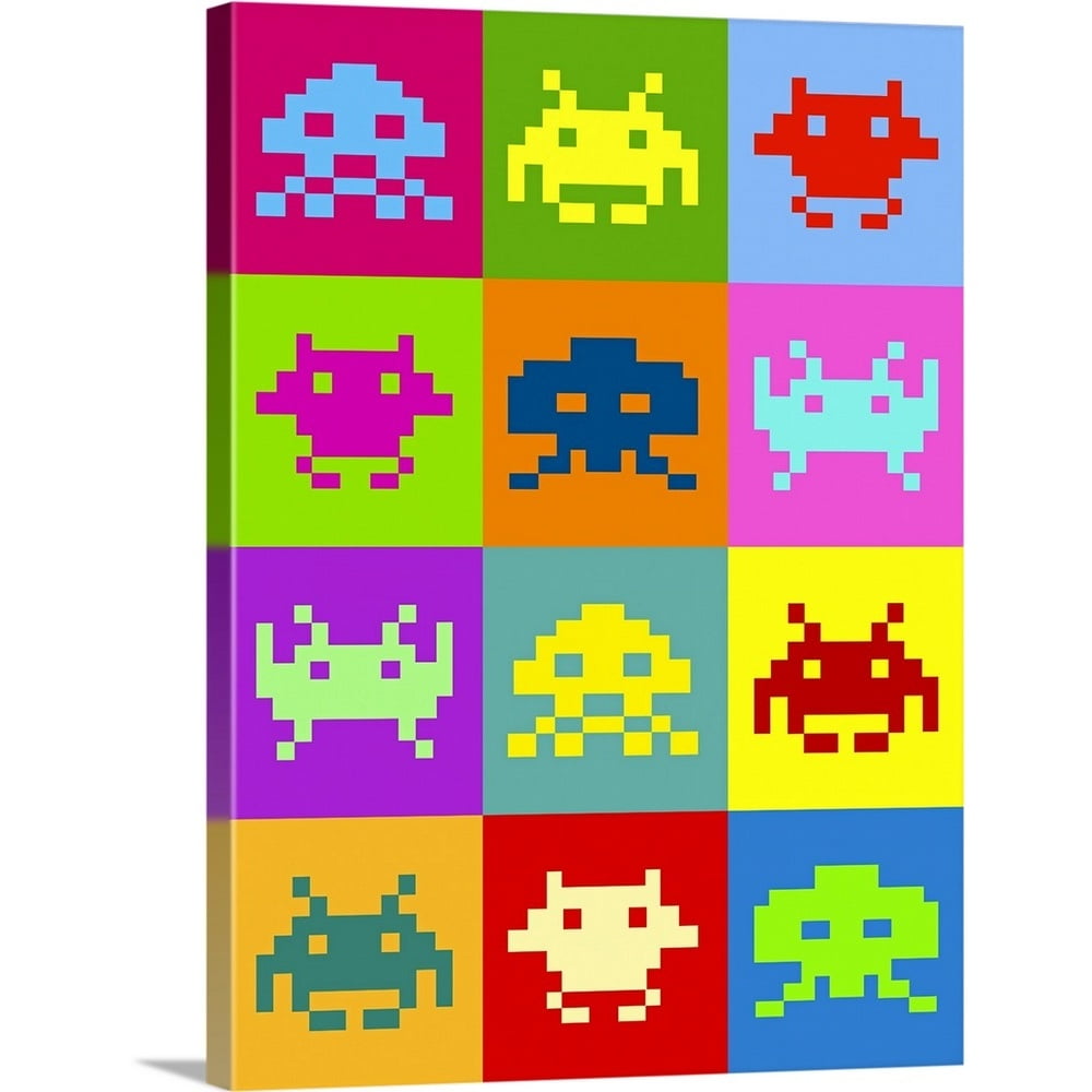 Great Big Canvas "Space Invaders Squares" by Michael Tompsett Fuchsia ...