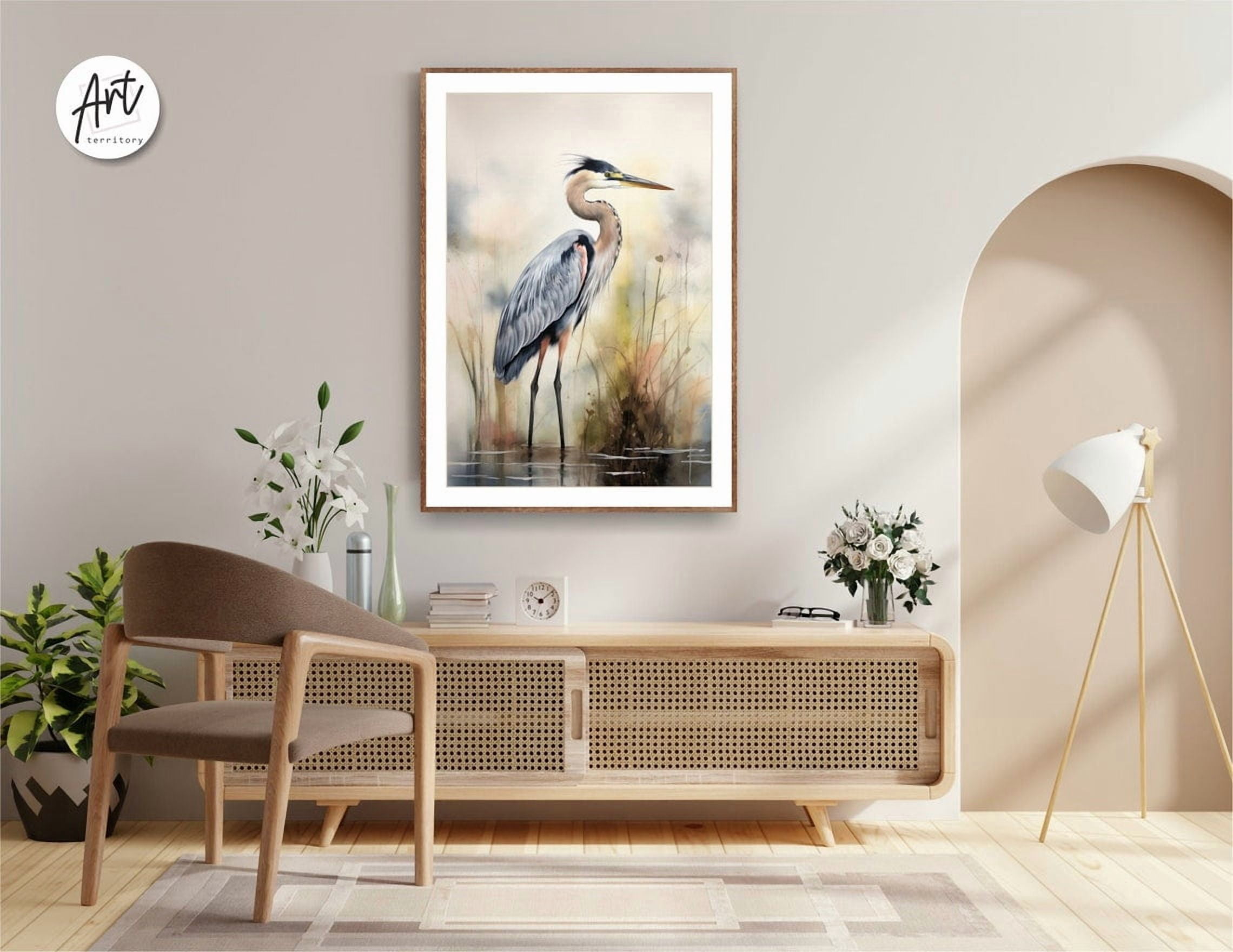 Great Blue Heron Coastal Wall Art Print, Minimalist Bird And Modern ...