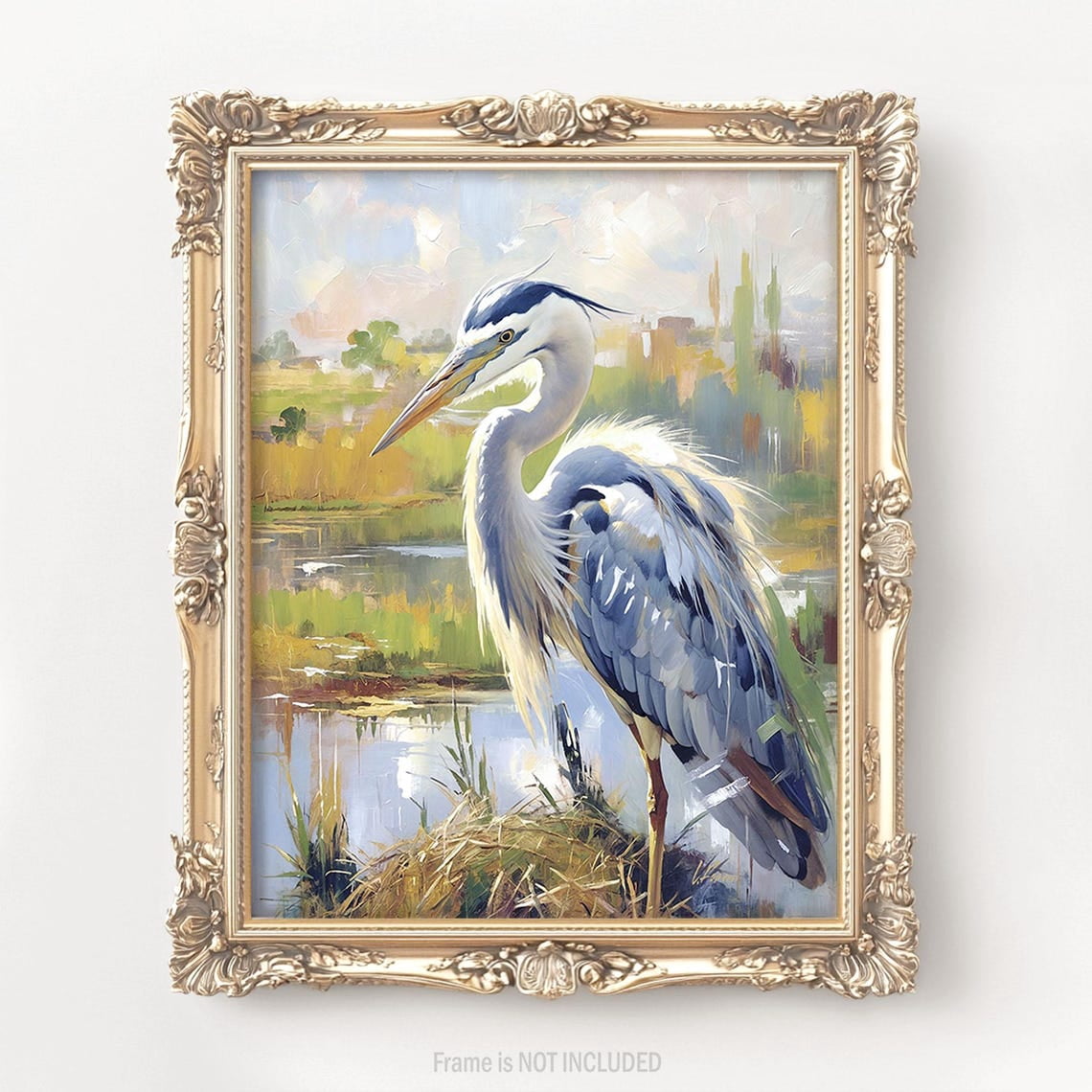 Great Blue Heron Wall Art Print, Coastal Bird Decor - Walmart.com