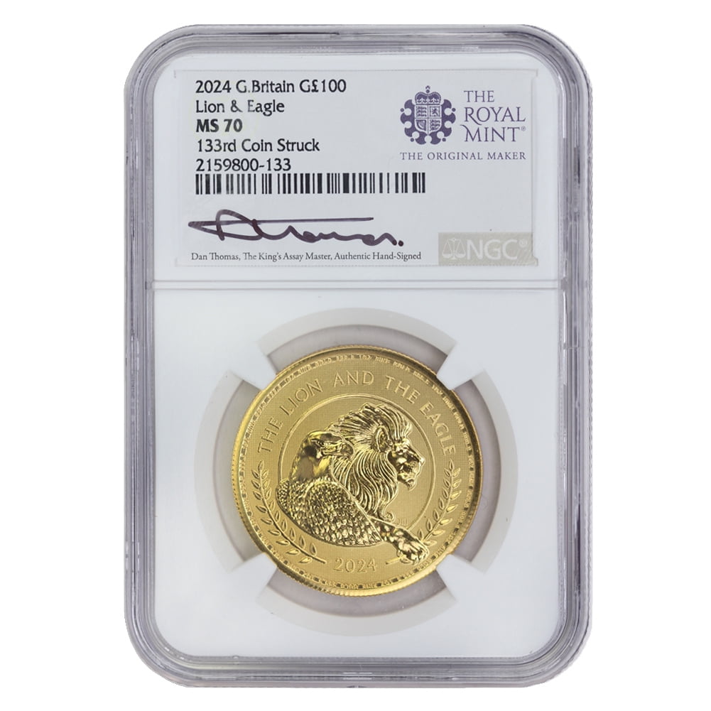 Great Britain 2024 £100 Gold Lion & Eagle Coin NGC MS70 133rd Coin ...