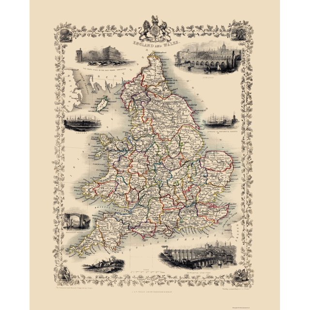 Historic Map - Great Britain England Wales - Tallis 1851 - 23 x 28.45 ...