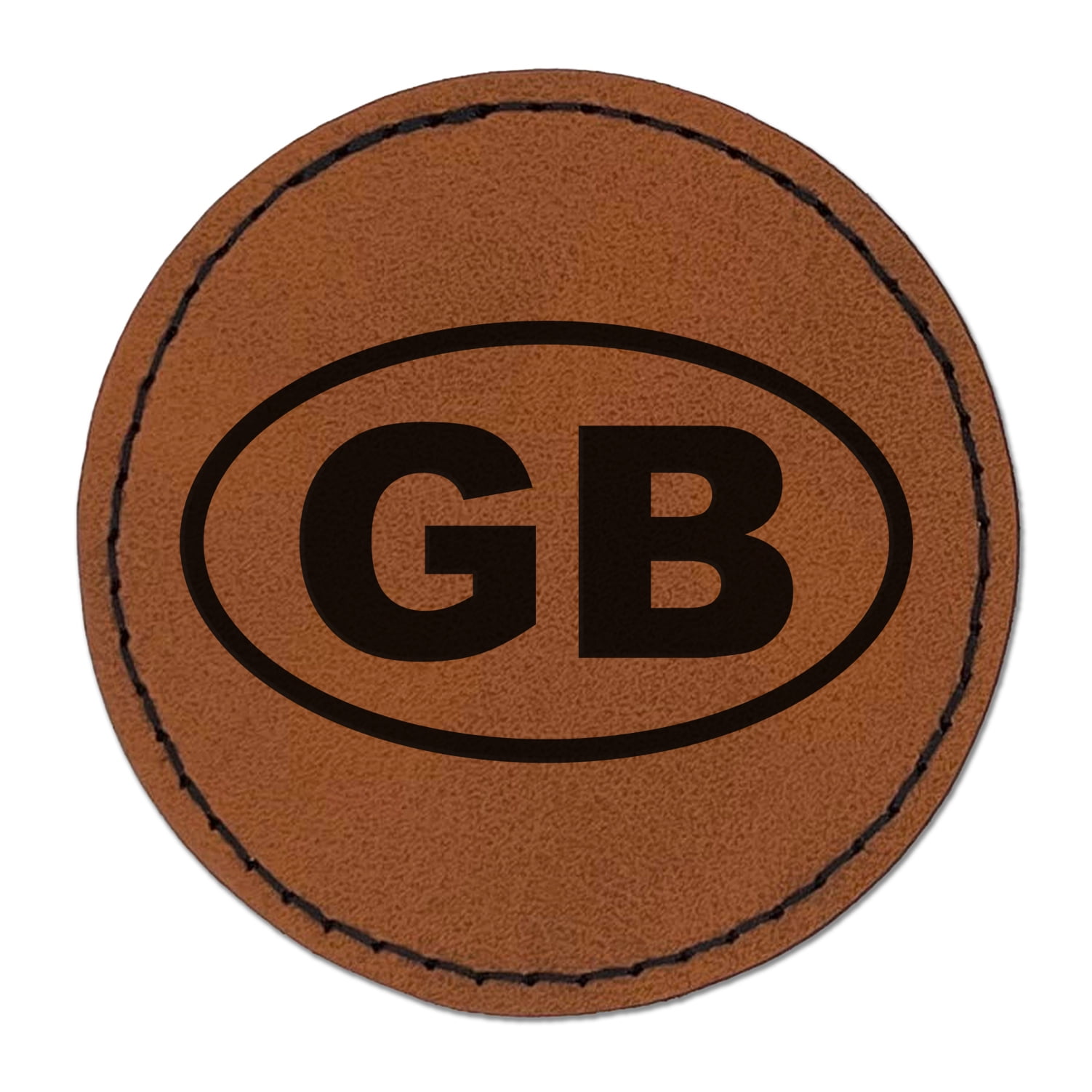 Great Britain GB 2.5" Faux Leather Round Engraved Iron-On Patch - Brown ...