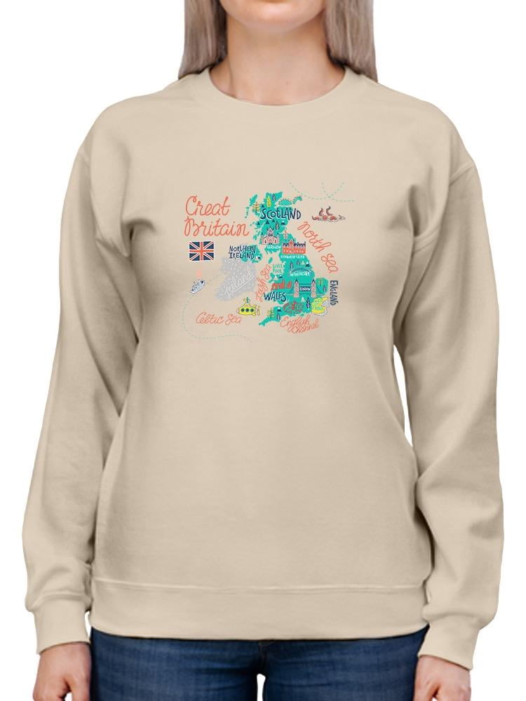 Great Britain Tourist Map Sweatshirt Women - Women Sweatshirt, 3XL ...