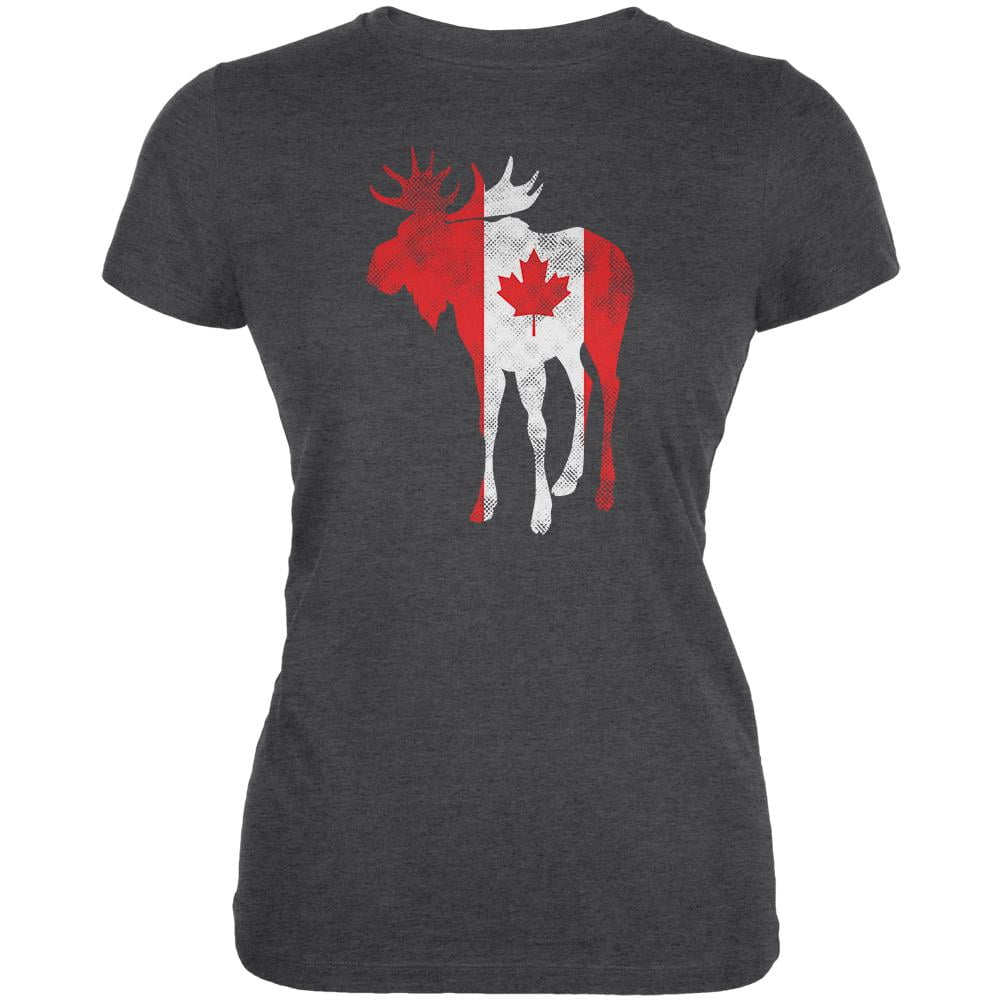Great Canadian Moose Halftone Juniors Soft T Shirt Deep Heather LG ...