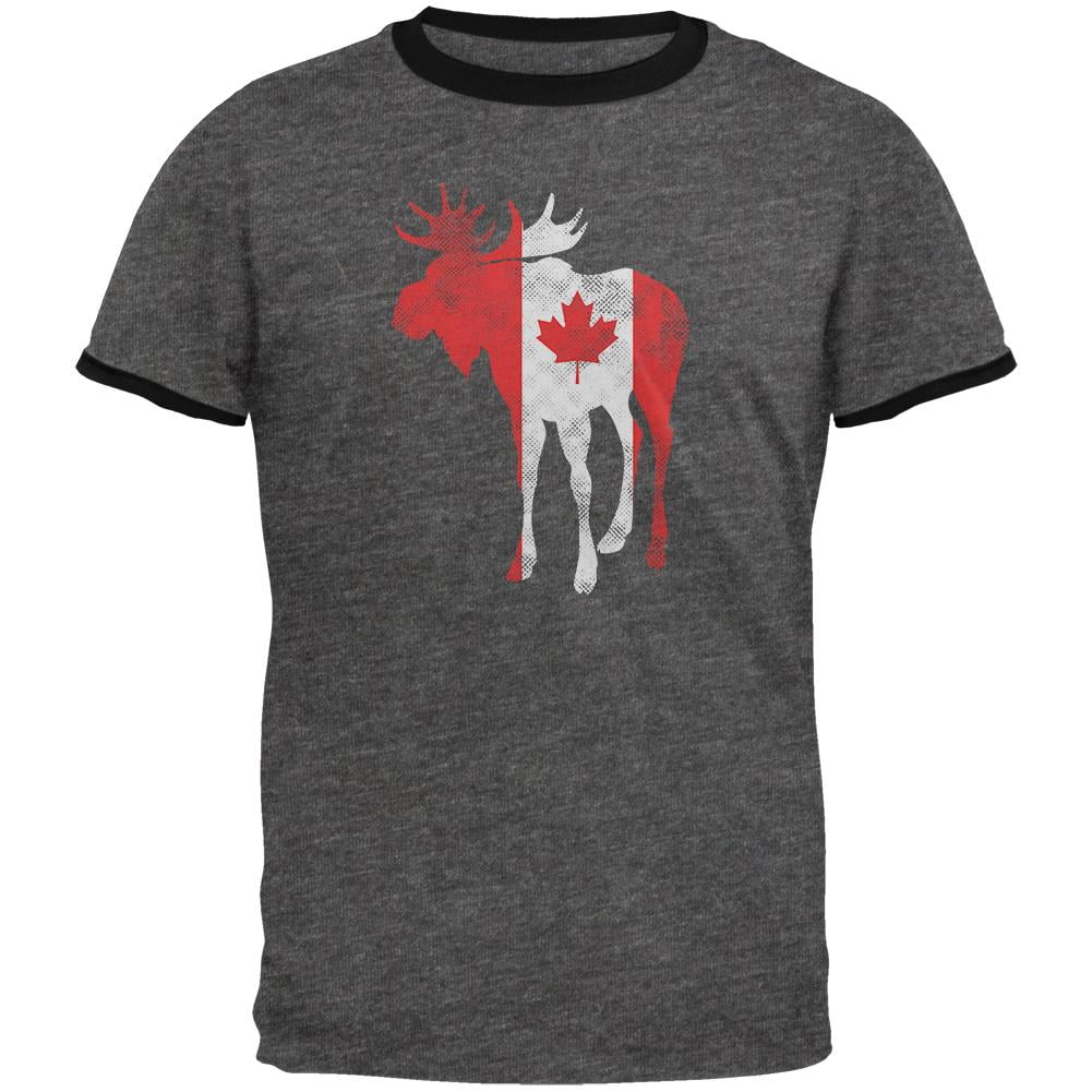 Great Canadian Moose Halftone Mens Ringer T Shirt Dark Heather-Black MD ...