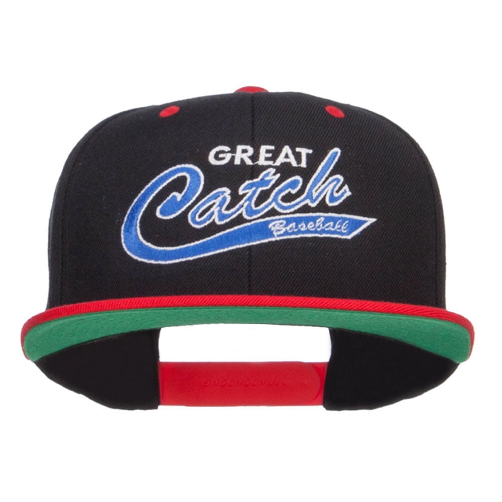 Great Catch Baseball Embroidered Snapback Cap - Black Red OSFM ...