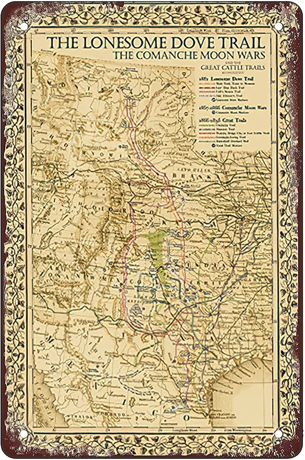 Great Cattle Trails Map Funny Bar Wall Decor Home Decor Retro Sign Tin ...