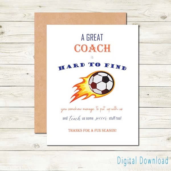 Great Coach Appreciation Card – "A Great Coach is Hard to Find" Soccer ...