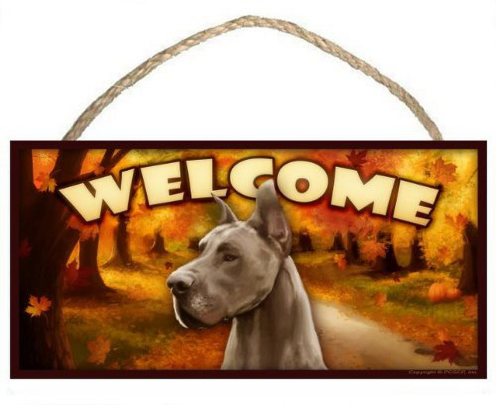 Great Dane Autumn Season Welcome Dog Sign / Plaque featuring the art of ...