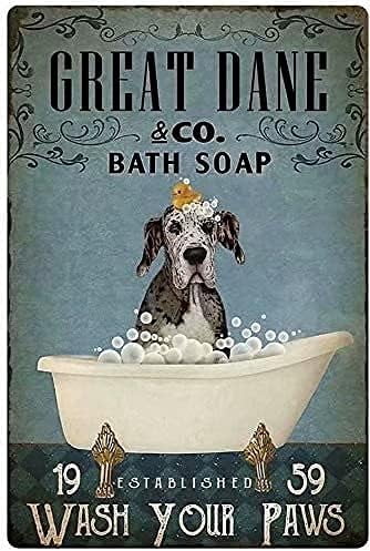 Great Dane Bathing Metal Sign Bath Soap Wash Your Paws Funny Poster ...