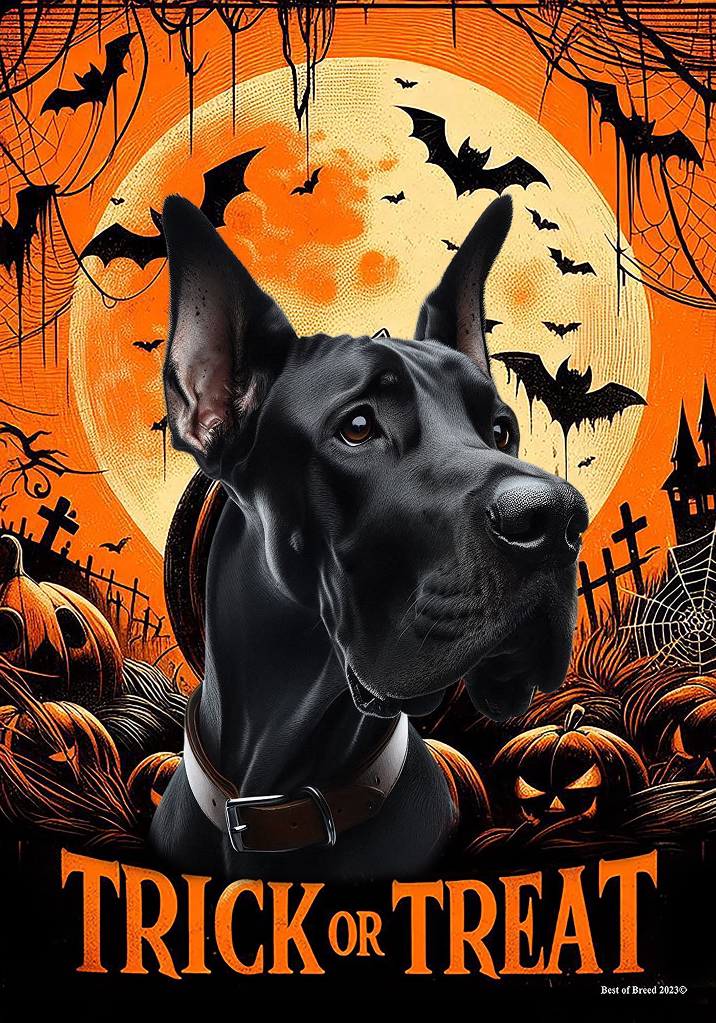 Great Dane Black Cropped - Best of Breed Halloween Garden Flag 12" x 17 ...