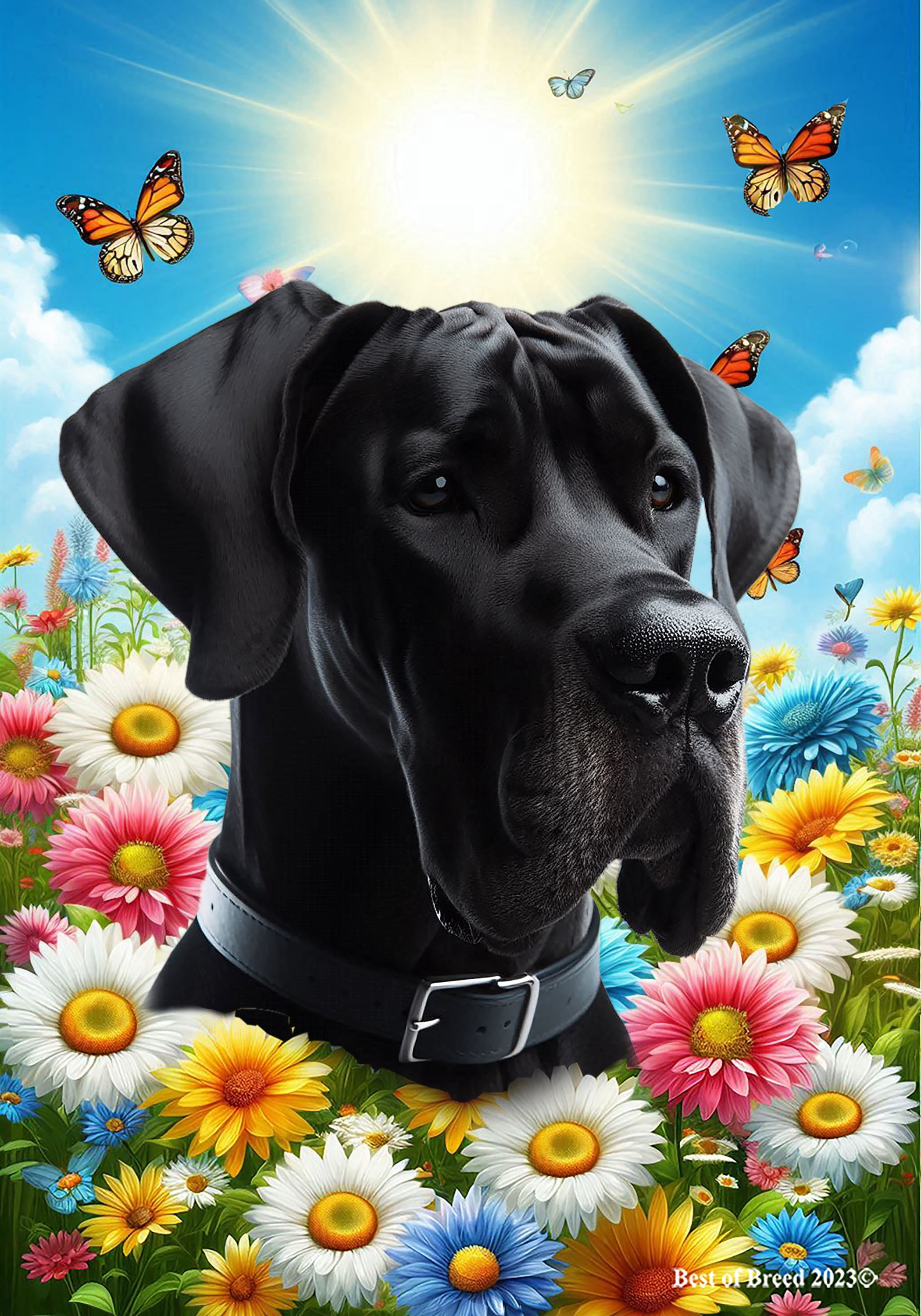 Great Dane Black Uncropped - Best of Breed Summer Butterflies Outdoor ...