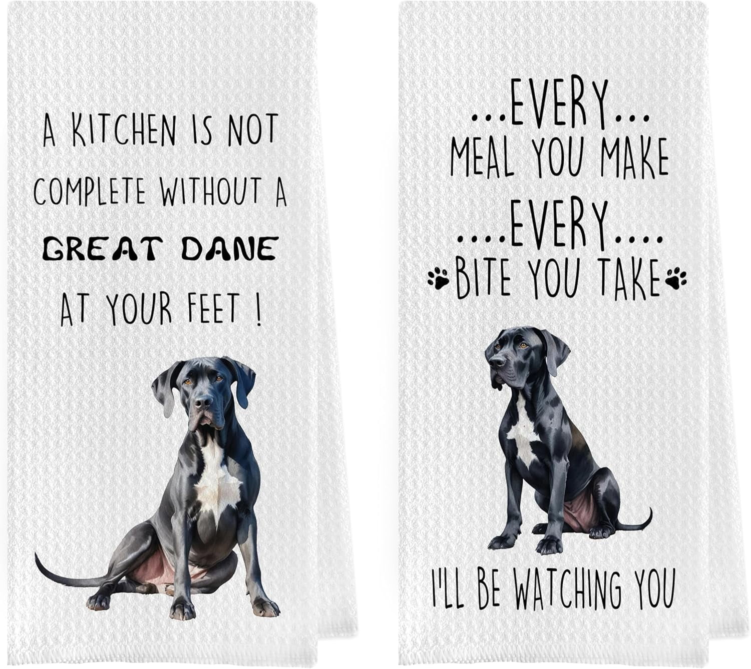 Great Dane Dish Towels Set - Funny Great Dane Decorative Waffle Kitchen ...