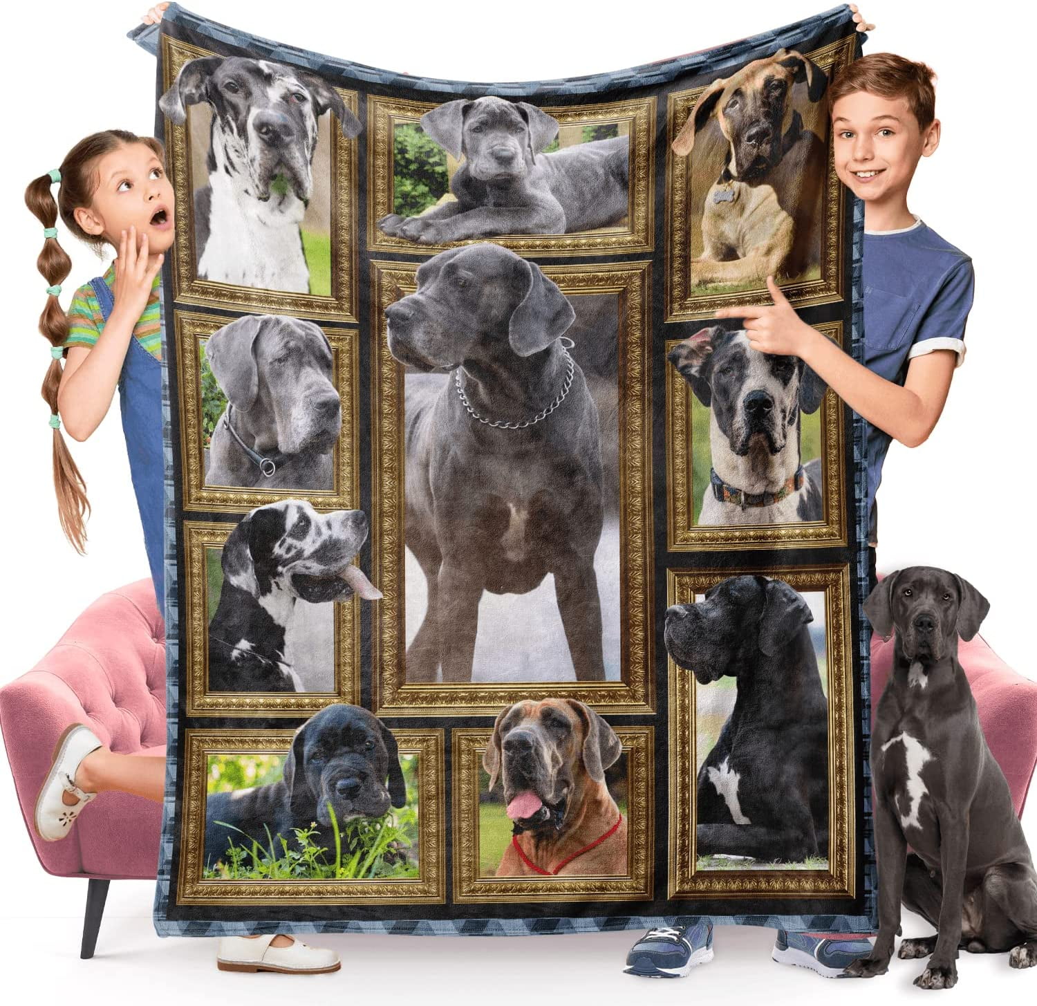 Great Dane Dog Blanket for Kids, Cute Soft Cozy Warm Flannel Throw ...