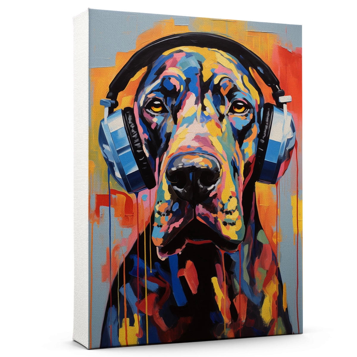 Great Dane Dog Canvas Art With Headphones Graffiti Art Abstract Canvas ...