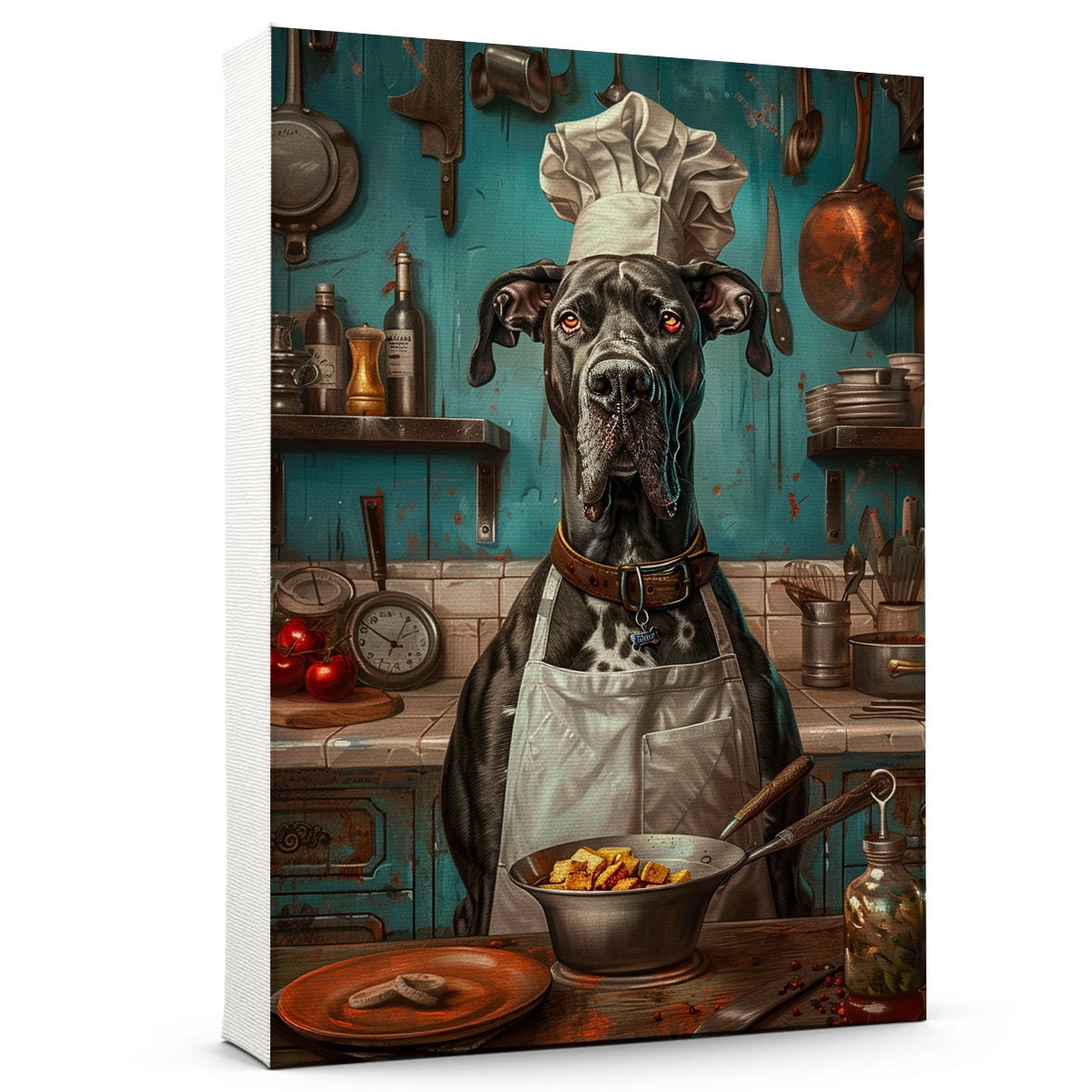 Great Dane Dog Chef Cooking Poster Wall Art, Kitchen Artwork Canvas For ...