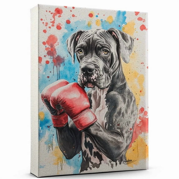 Great Dane Dog Playing Boxing Wall Stretched Canvas Size 8x12 – Great ...